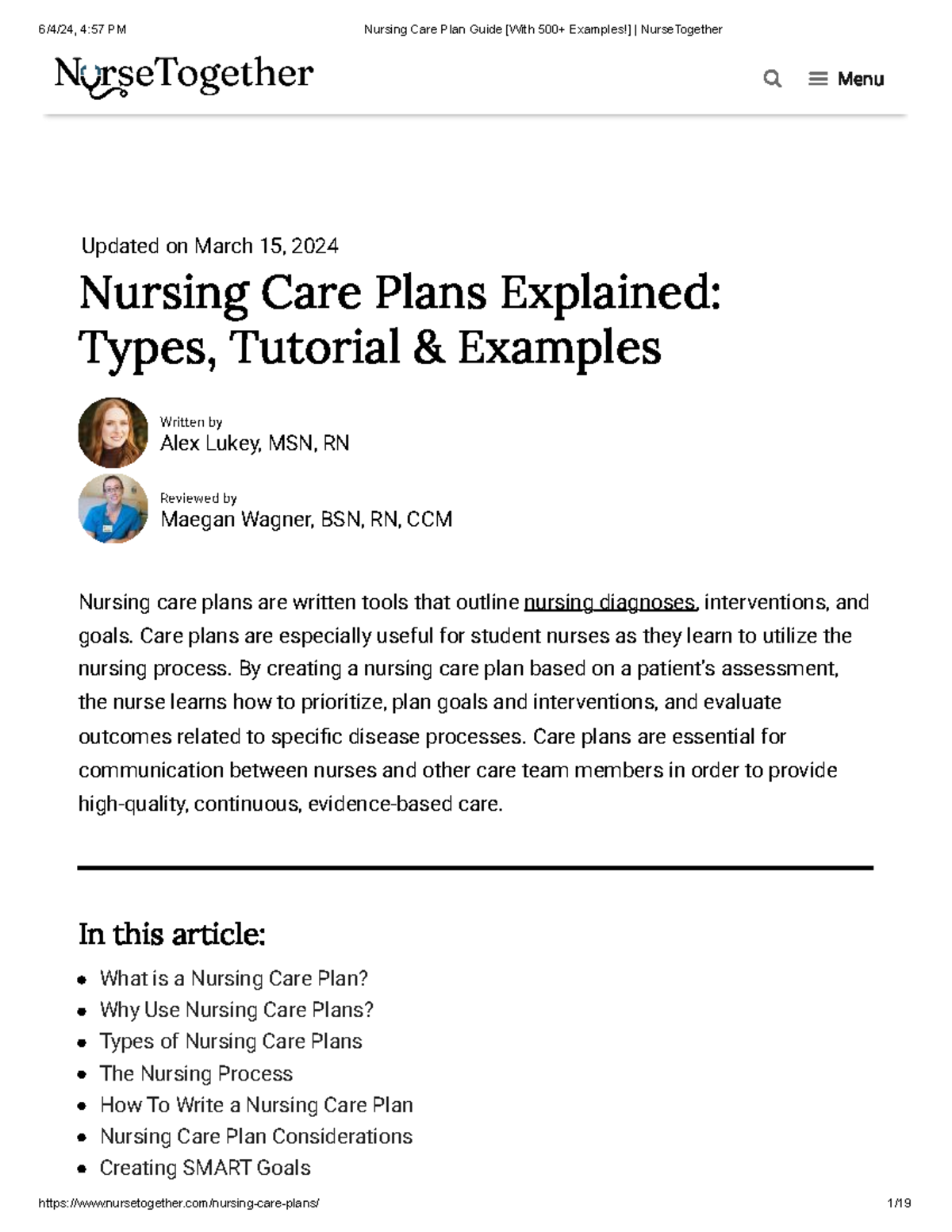 Nursing Care Plan Guide [With 500+ Examples] Nurse Together - Updated ...