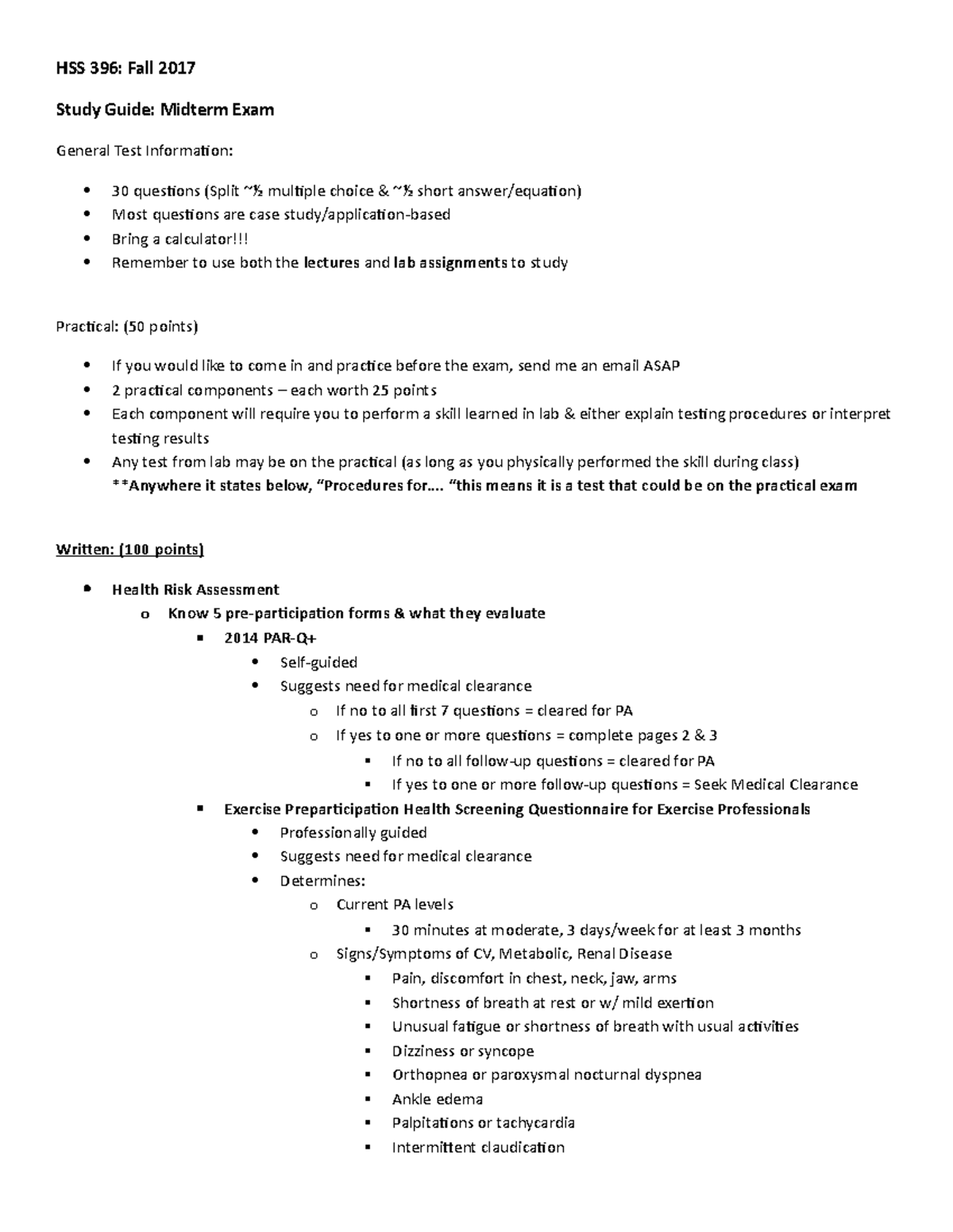 Midterm Study Guide - HSS 396: Fall 2017 Study Guide: Midterm Exam ...
