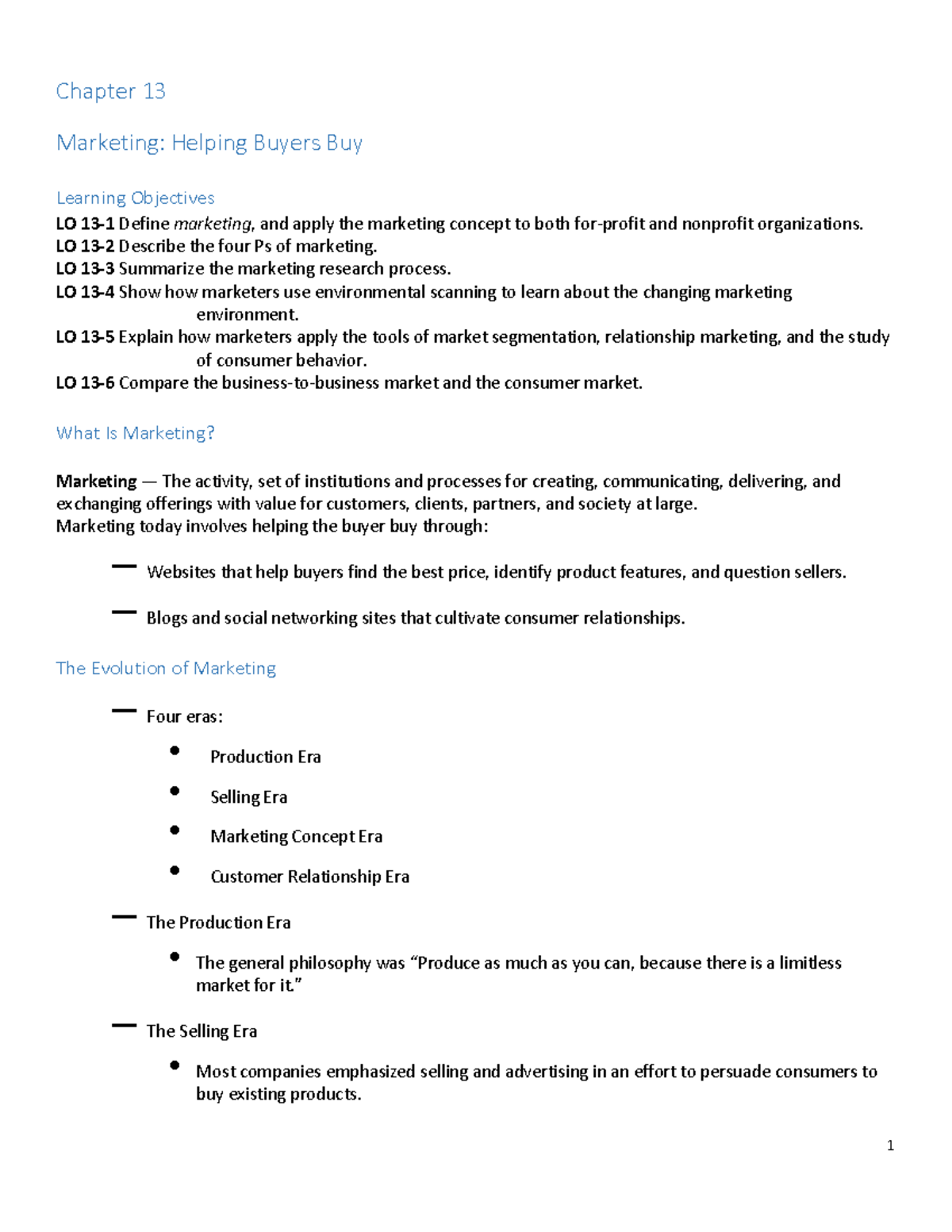 BUS9 Chapter 13 Outline - Chapter 13 Marketing: Helping Buyers Buy ...