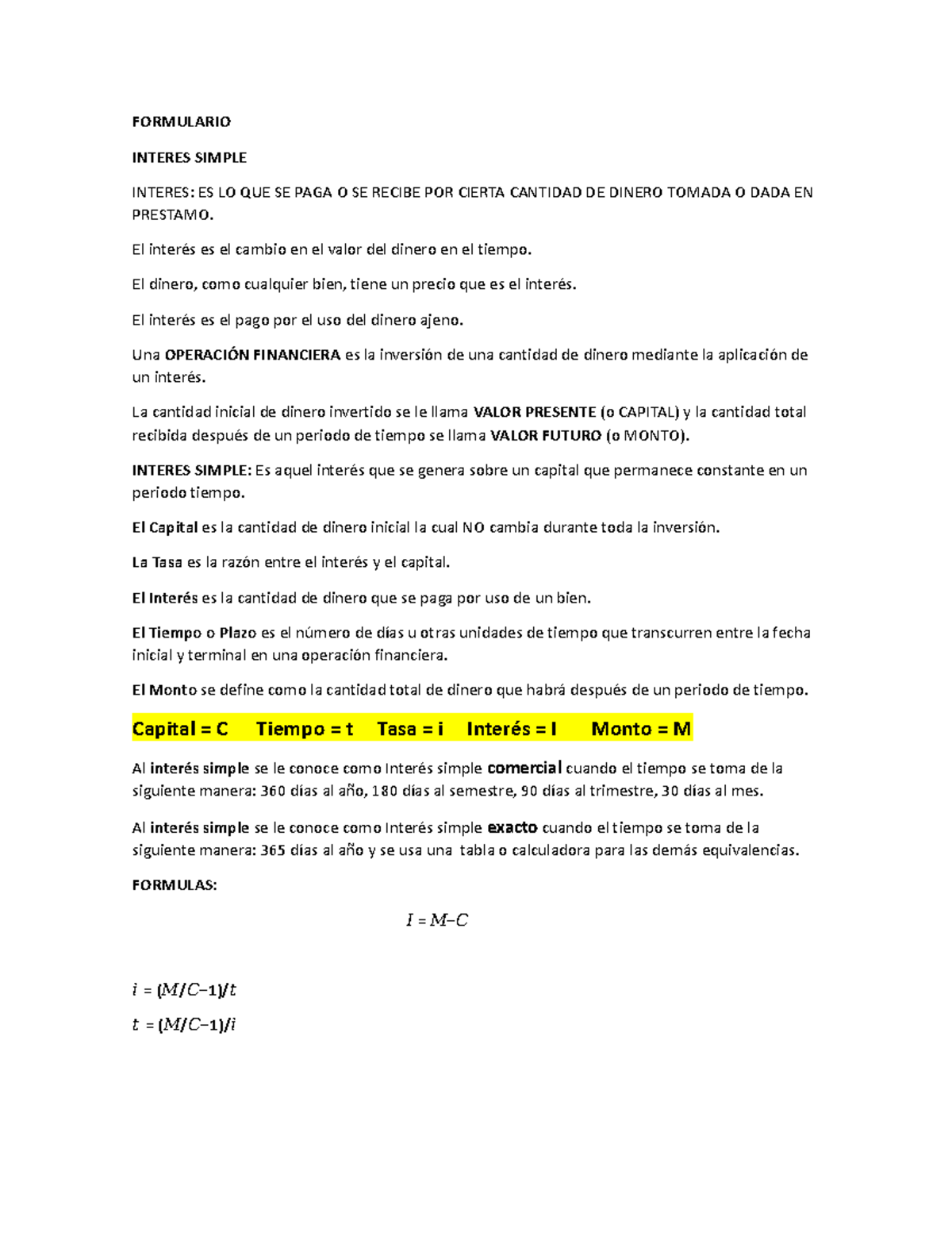 Formulario Calculo - 1er Parcial REPASO Y FORMULAS - FORMULARIO INTERES ...
