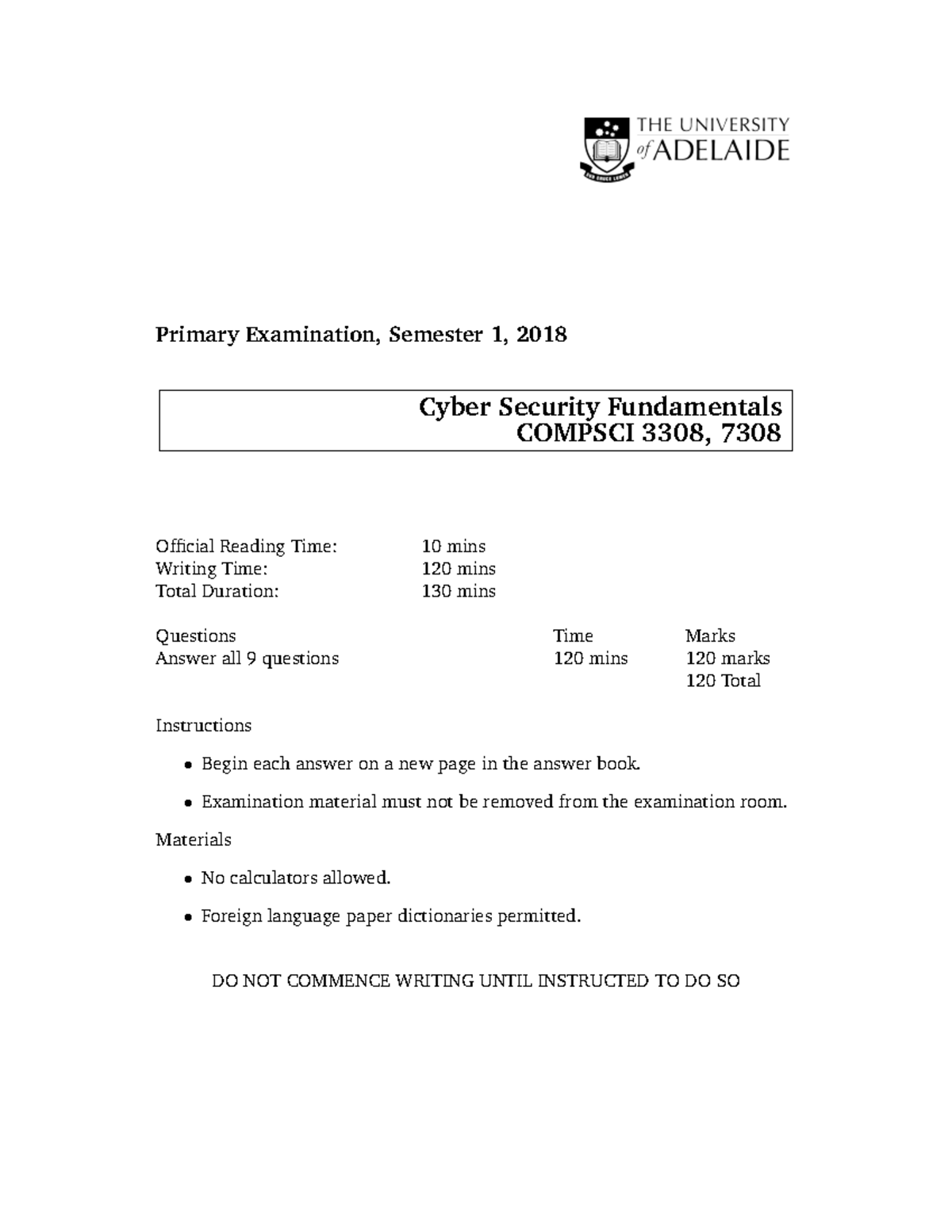 Csf 2018 s1 main - Csf 2018 s1 main - Primary Examination, Semester 1 ...