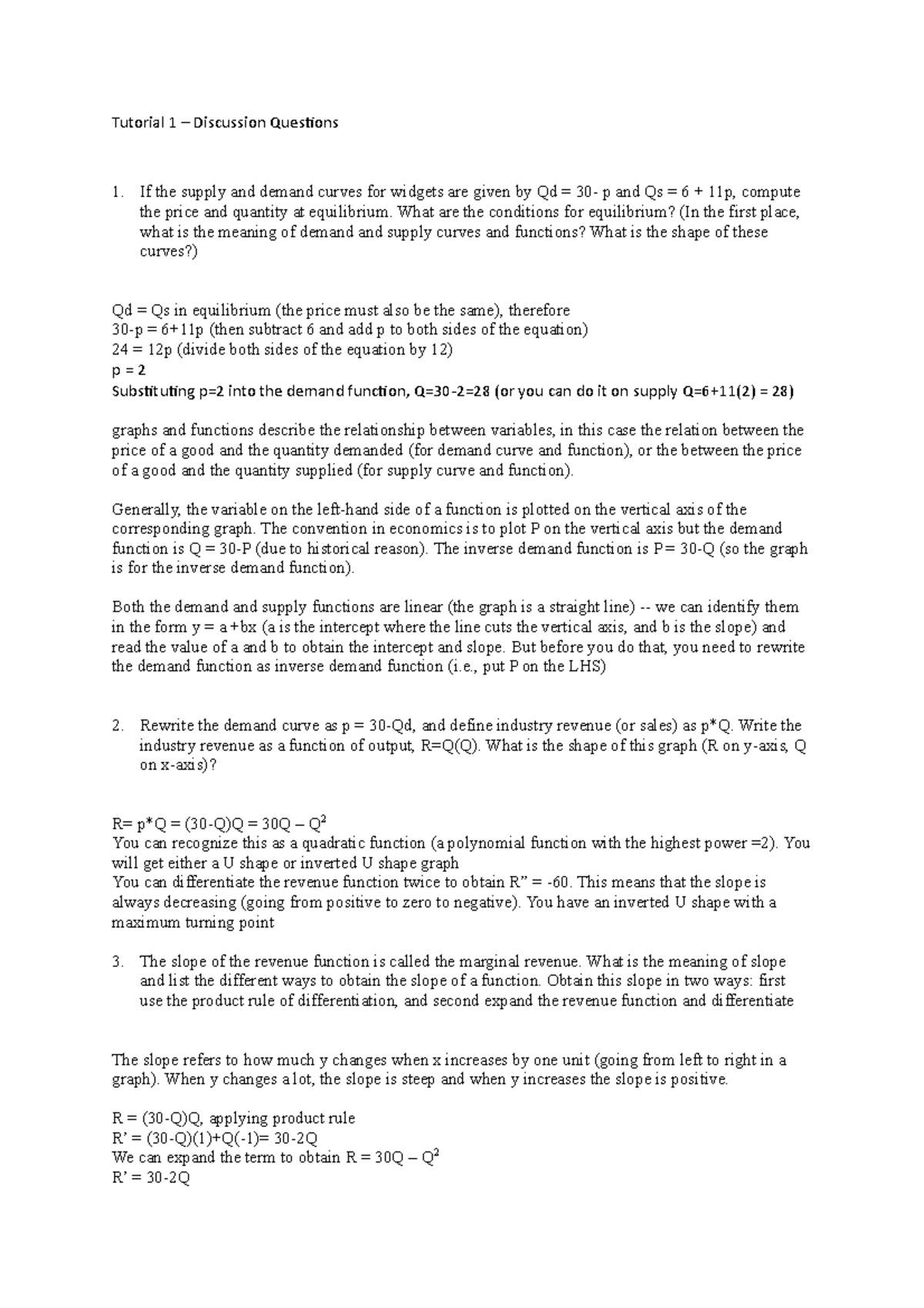 L1 Tutorial solution - it's useful - Tutorial 1 – Discussion Questions ...