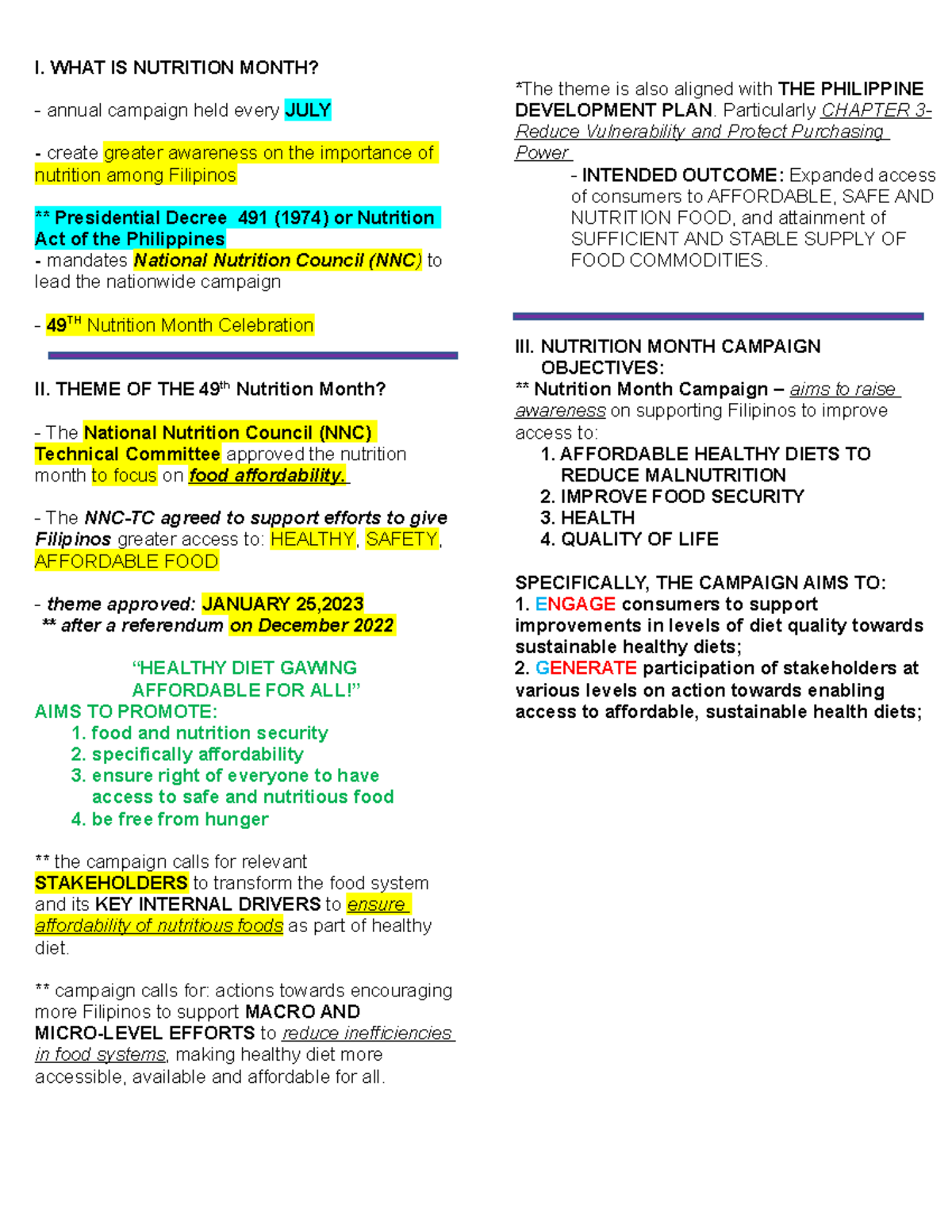 WHAT IS Nutrition Month - I. WHAT IS NUTRITION MONTH? annual campaign ...