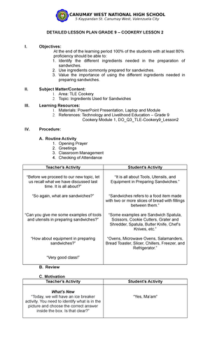 Lesson-PLAN Lesson 3 - ABOUT COOKERY - 3 rd Year: (Civil Technology 3A ...