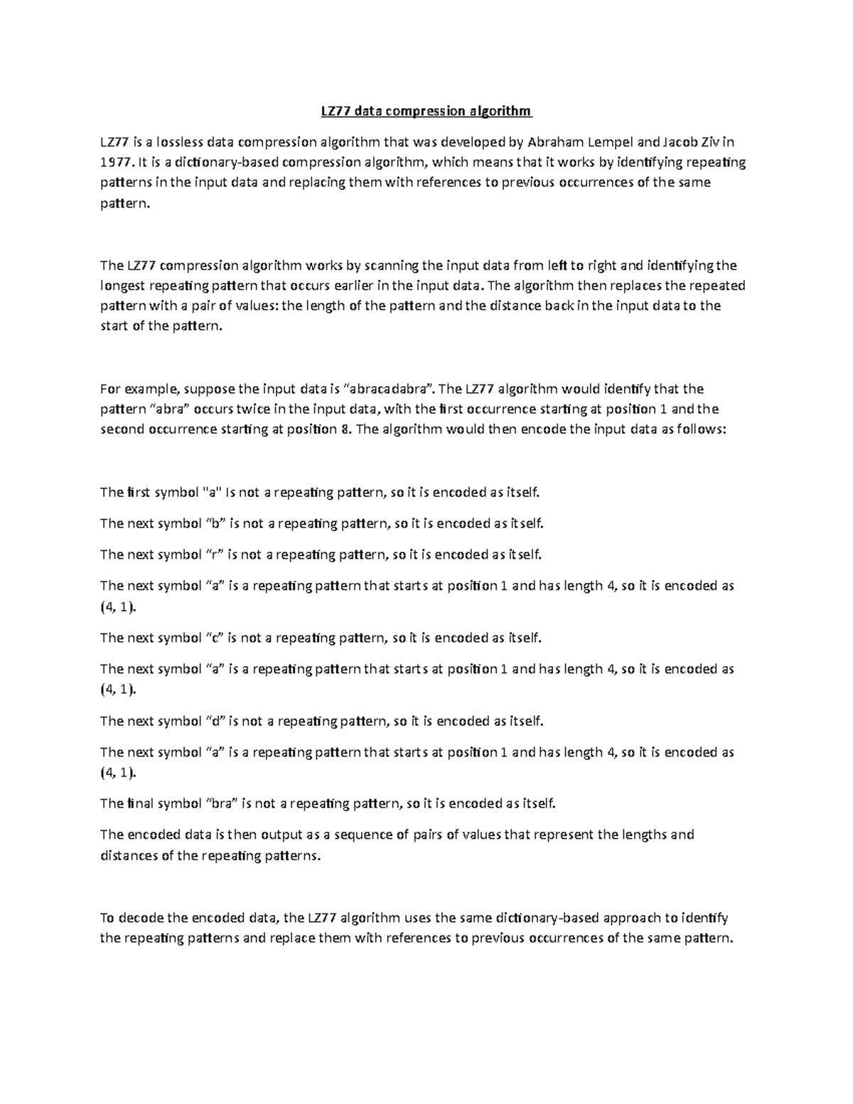 Lz77 Data Compression Algorithm It Is A Dictionary Based Compression 4554