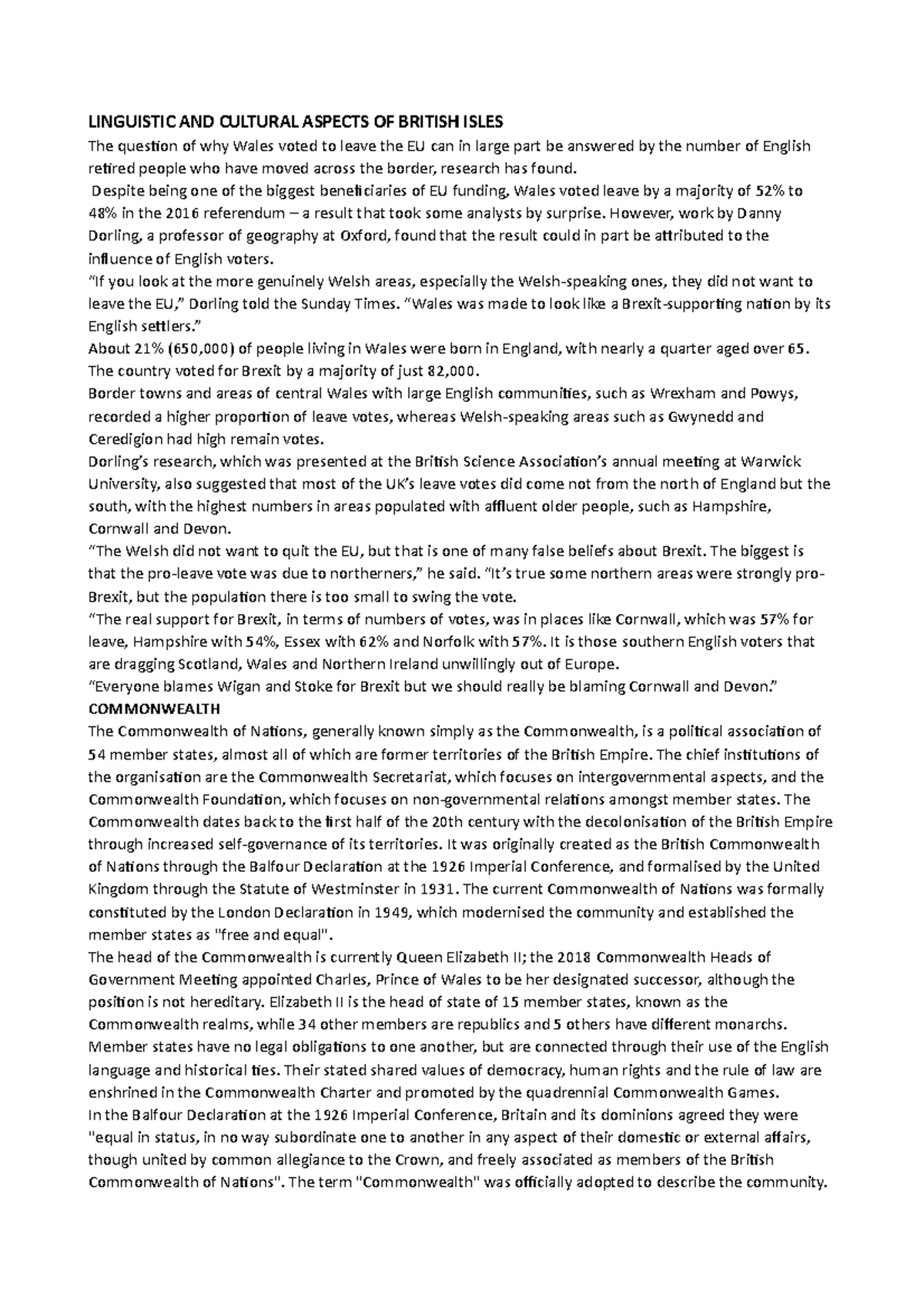 Linguistic AND Cultural Aspects OF British Isles - LINGUISTIC AND ...