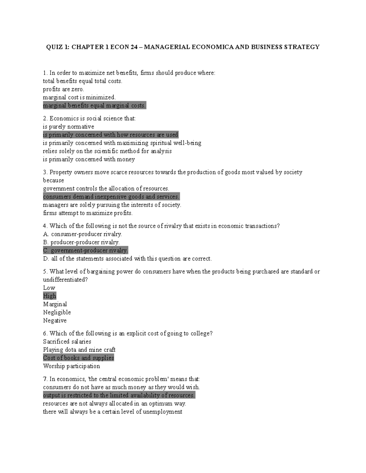 ECON 24 Prelims TO Finals - QUIZ 1: CHAPTER 1 ECON 24 – MANAGERIAL ...