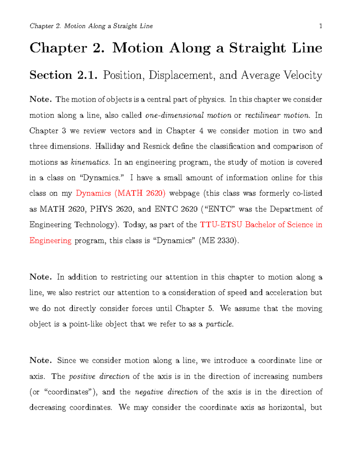 Motion along one dimension - Chap 2 - Halliday, Resnick - Chapter 2 ...