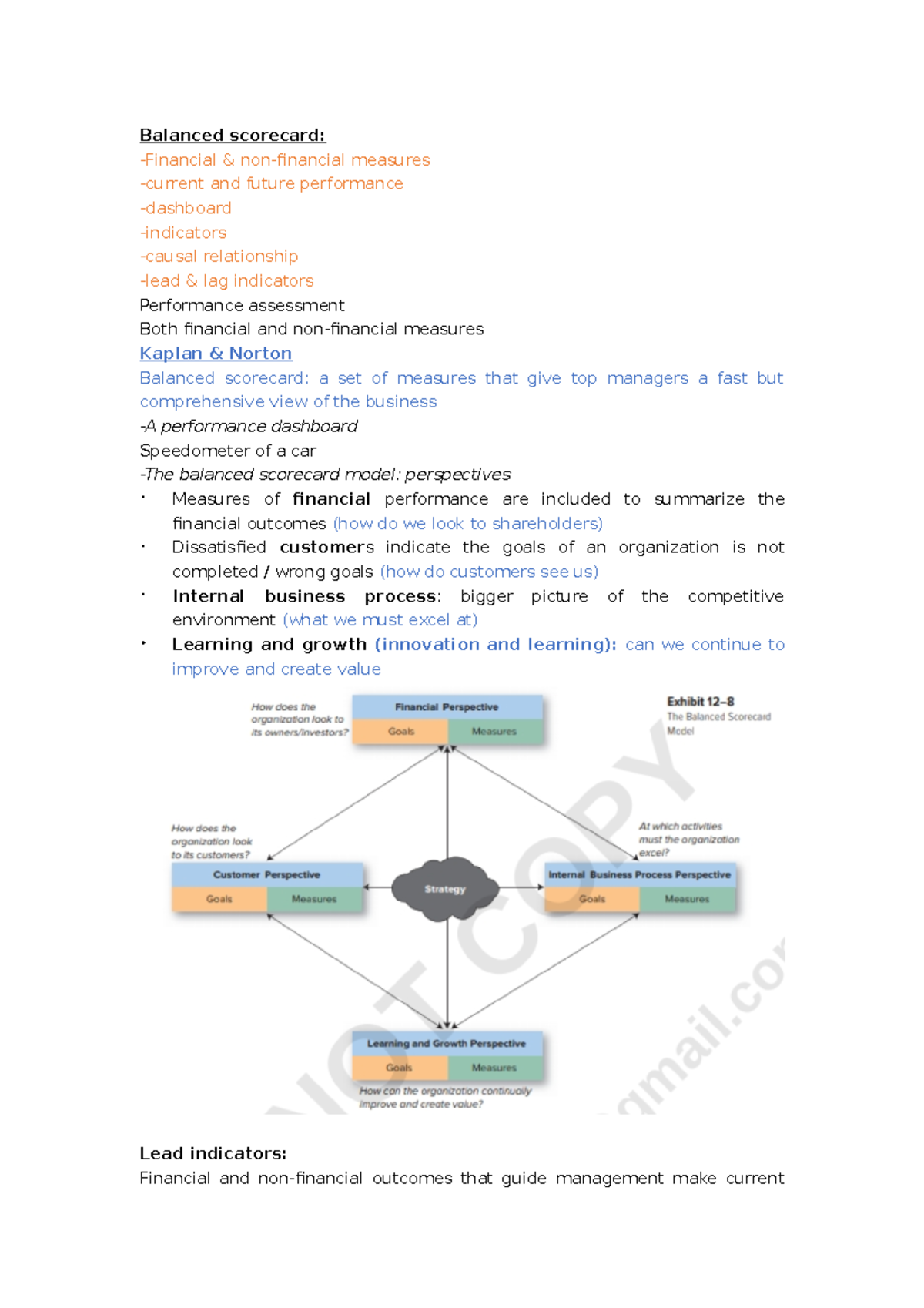 Notes Perfromance Measurement - Balanced scorecard: -Financial & non ...