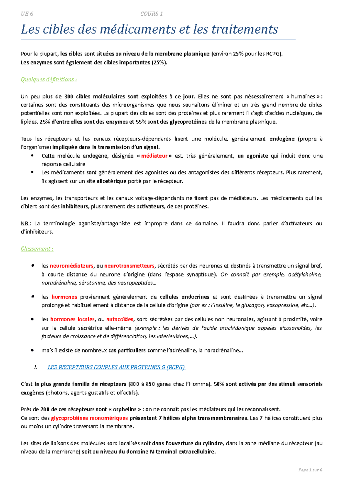 C13 - Les cibles des médicaments et les traitements - Les cibles des médicaments et les ...