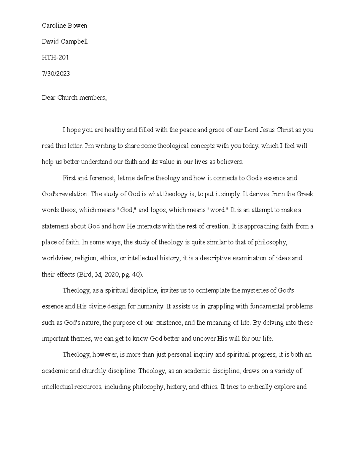 Biblically Faithful Theology Letter - David Campbell HTH- 7/30/ Dear ...