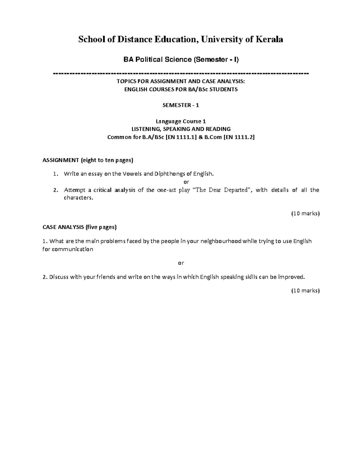 BA Political Science Examination 2018-2019 - School of Distance ...