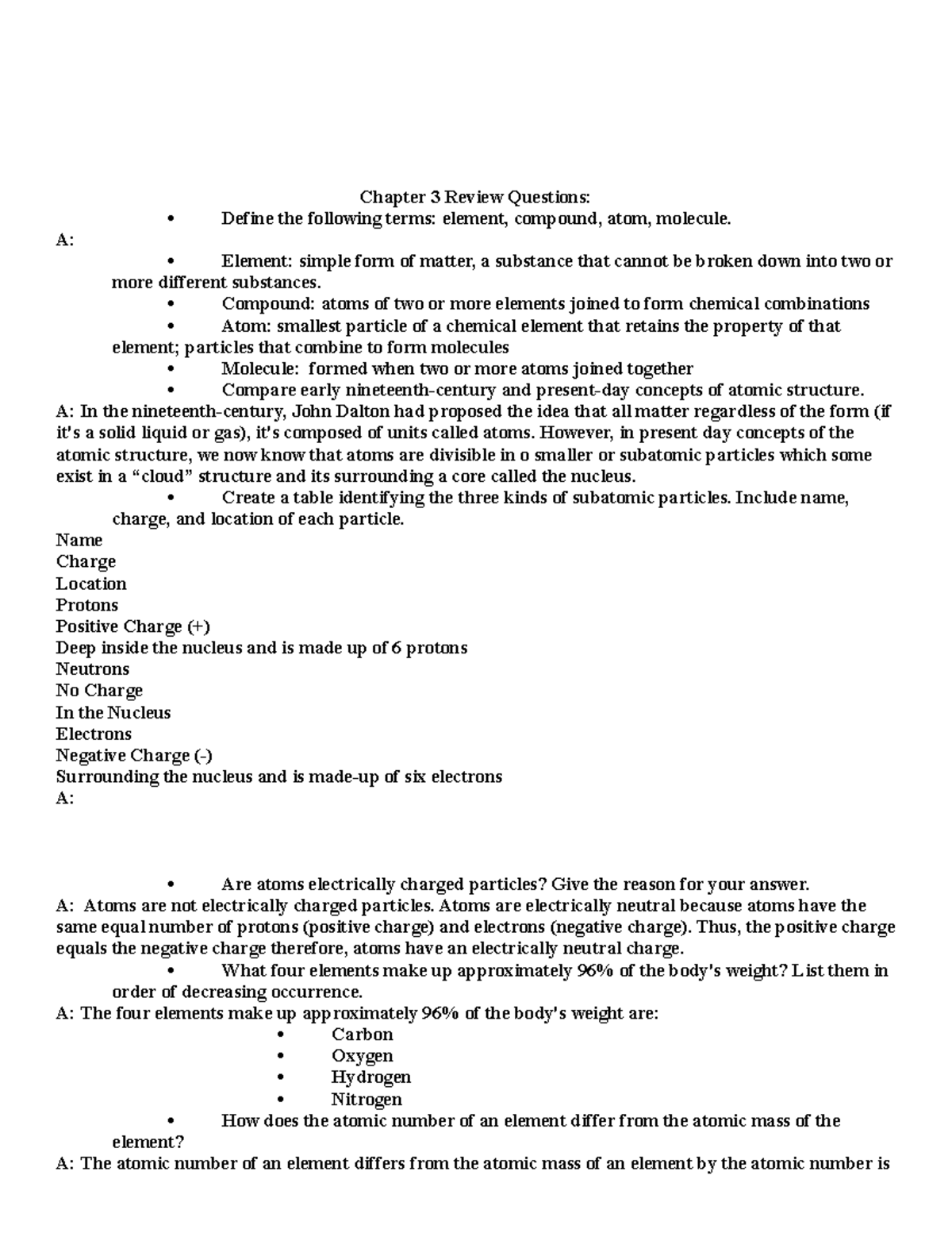 Chapter 3 Review Questions - Chapter 3 Review Questions: Define the following terms: element ...