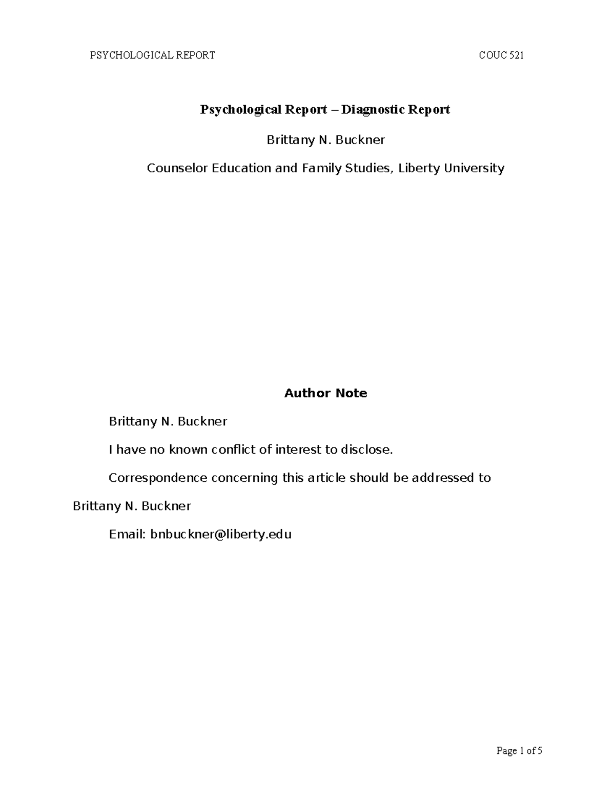 Psychological Report - Paper - Psychological Report – Diagnostic Report ...