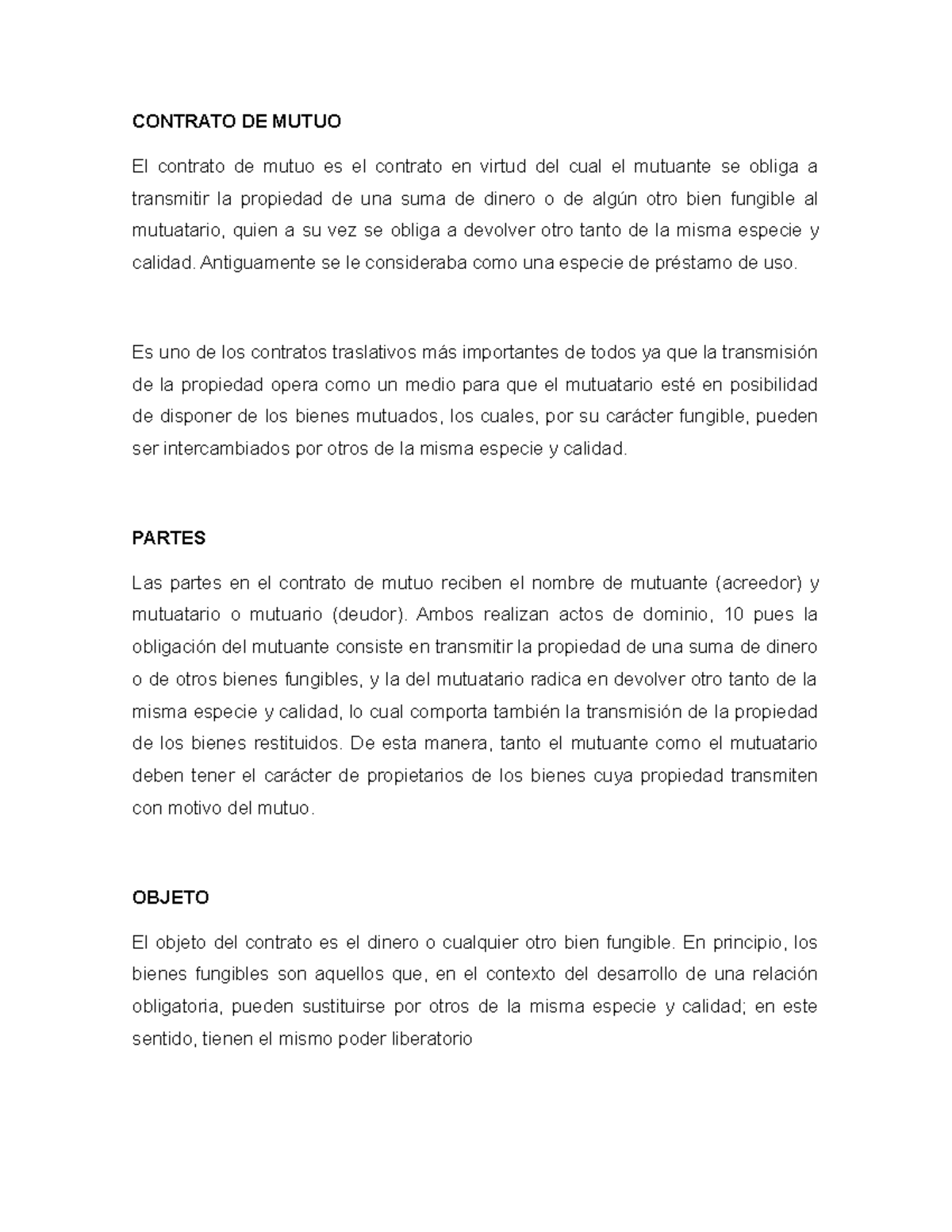 Contrato de Mutuo - Apuntes 8 - CONTRATO DE MUTUO El contrato de mutuo ...