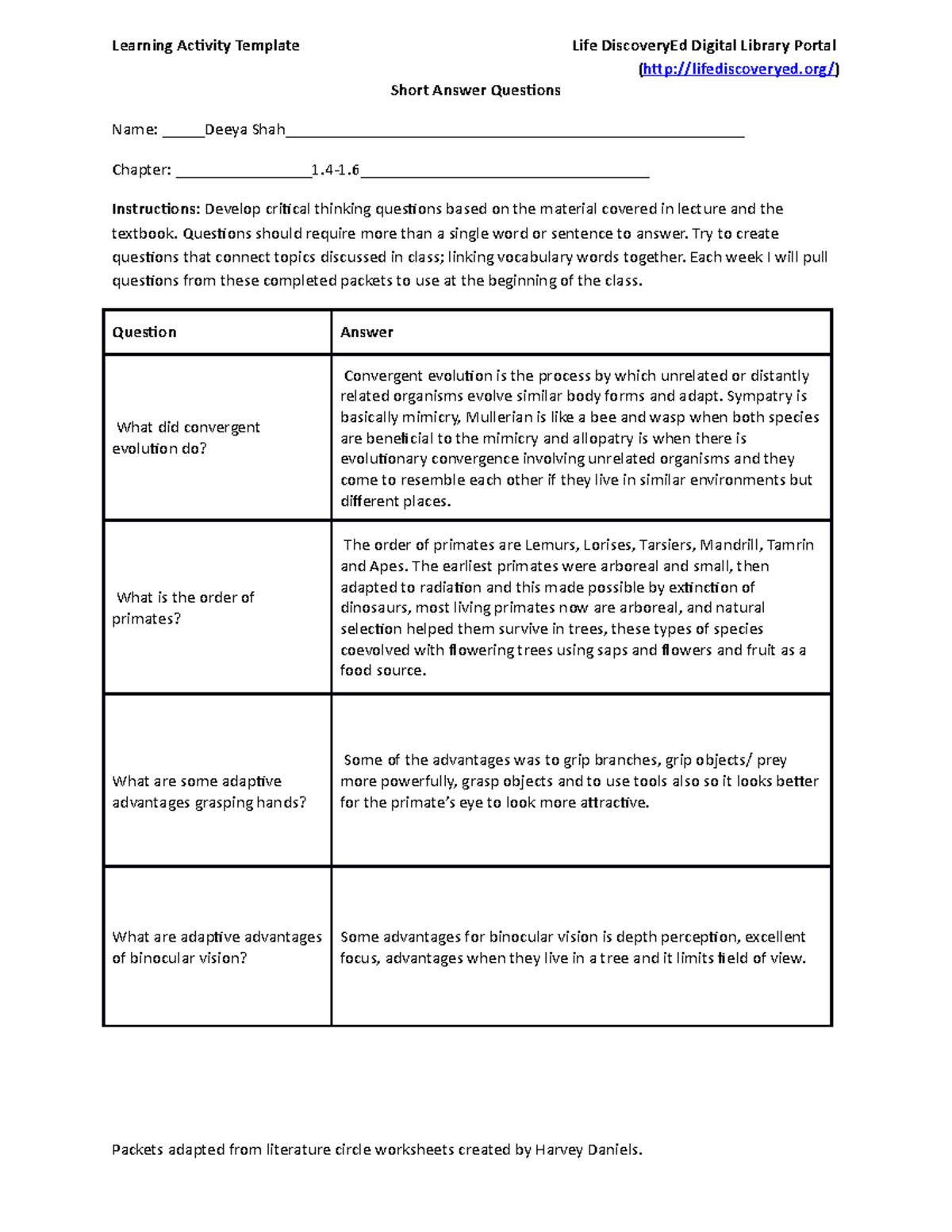 Create Questions 1.4-1.6 - Learning Activity Template Life DiscoveryEd ...