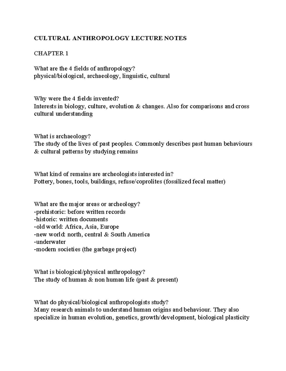 Cultural Anthropology Lecture Notes - CULTURAL ANTHROPOLOGY LECTURE ...
