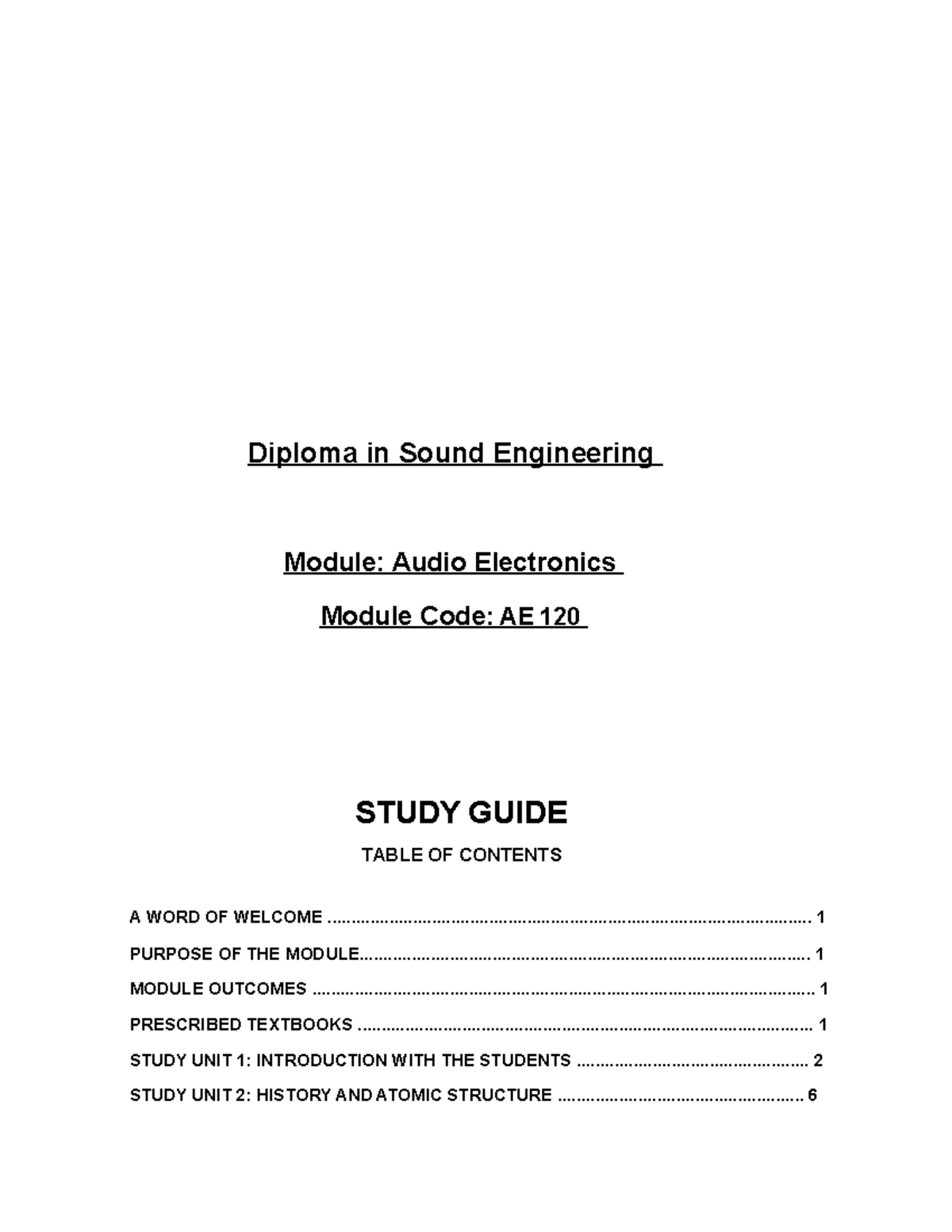 Audio Electronics - Study Guide - Diploma in Sound Engineering Module ...