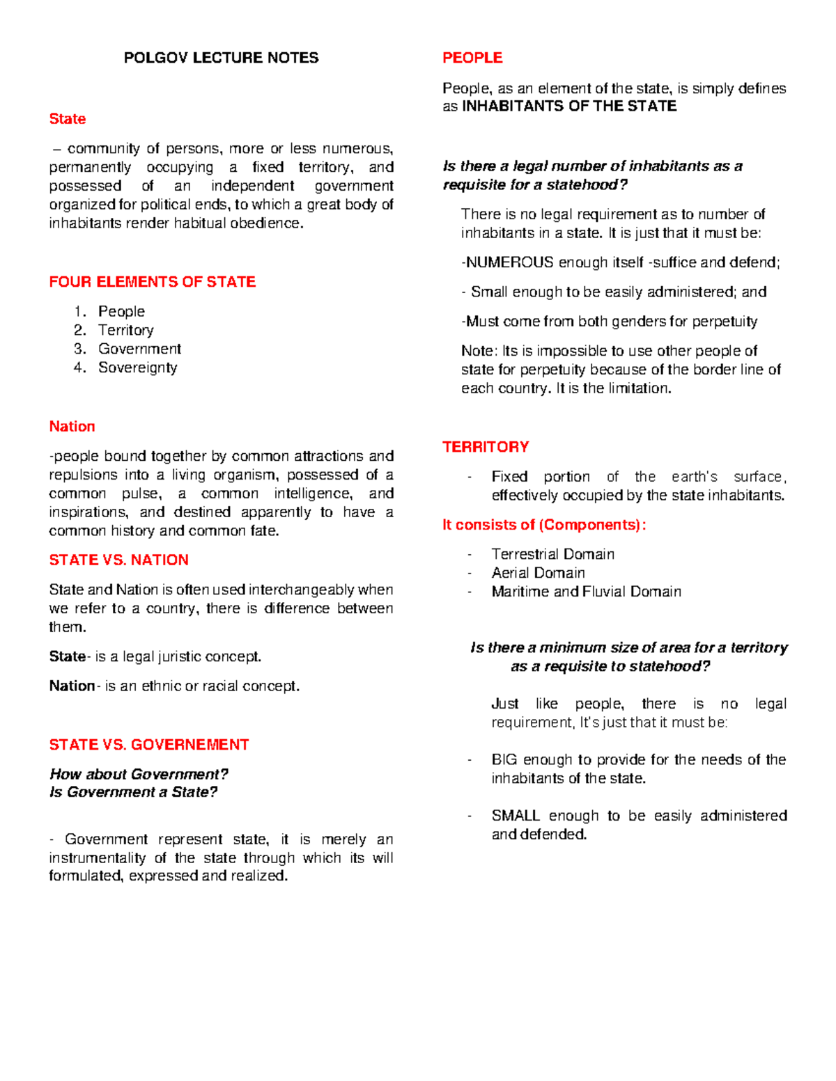 Lecture Notes- POLGOV_FINALS&MIDTERMS - POLGOV LECTURE NOTES State ...