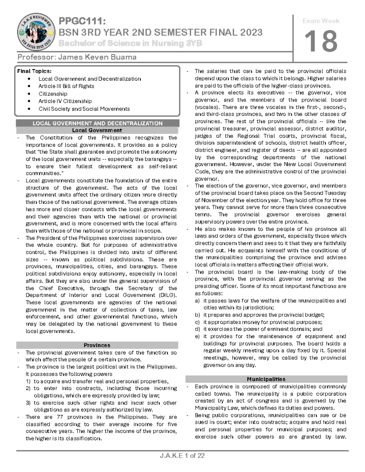 PPGC111 Final - ... - Professor: James Keven Buama PPGC 111 : BSN 3RD ...