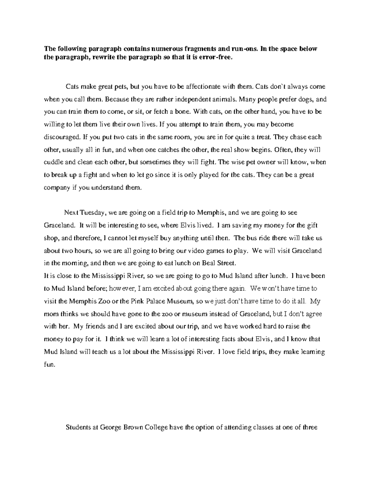 Commas - The following paragraph contains numerous fragments and run ...