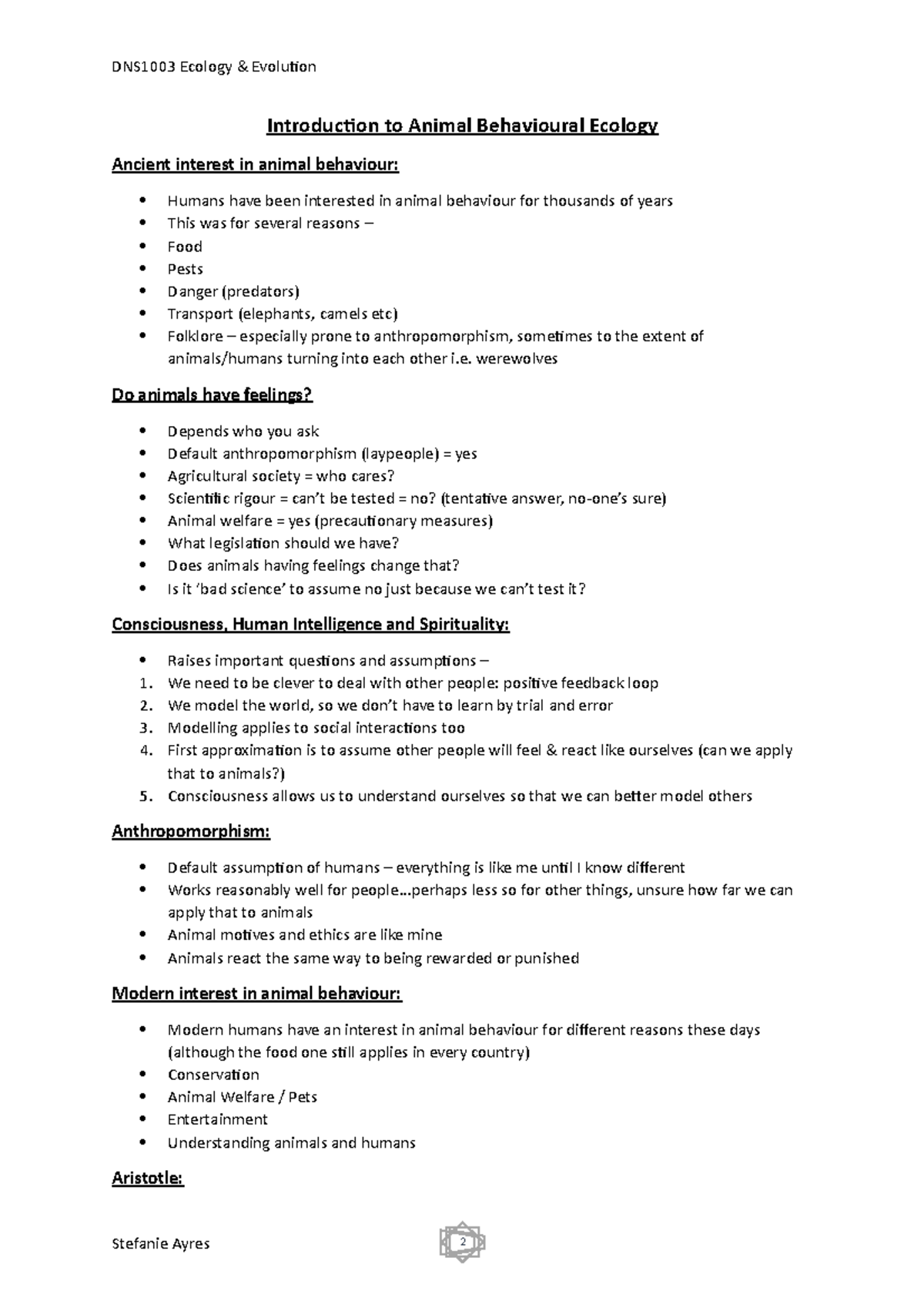 Lesson 25 - Introduction to Animal Behavioural Ecology - 2 DNS1003 ...