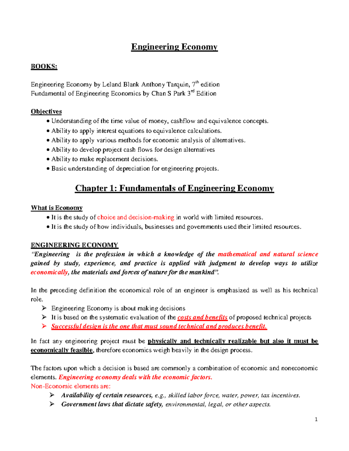 Chapter 1 Engineering Economy - Engineering Economy BOOKS: Engineering Economy by Leland Blank ...