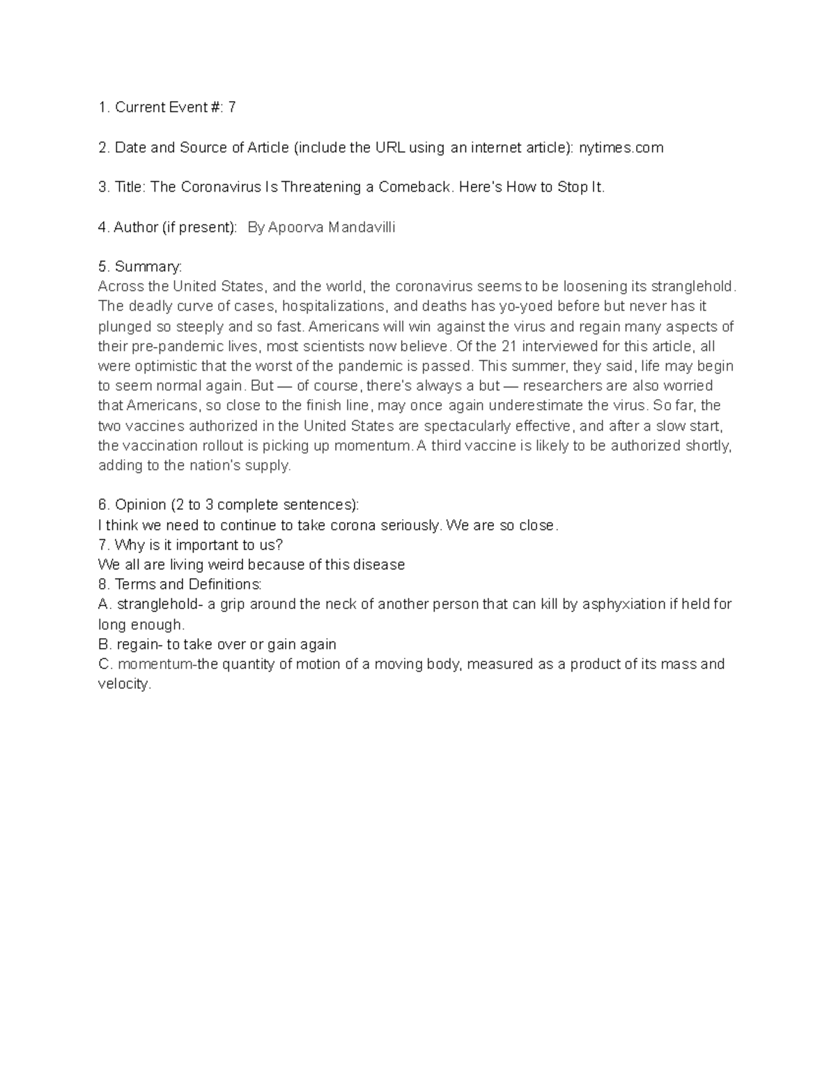 CE7 - Current Event - Current Event #: 7 Date and Source of Article ...