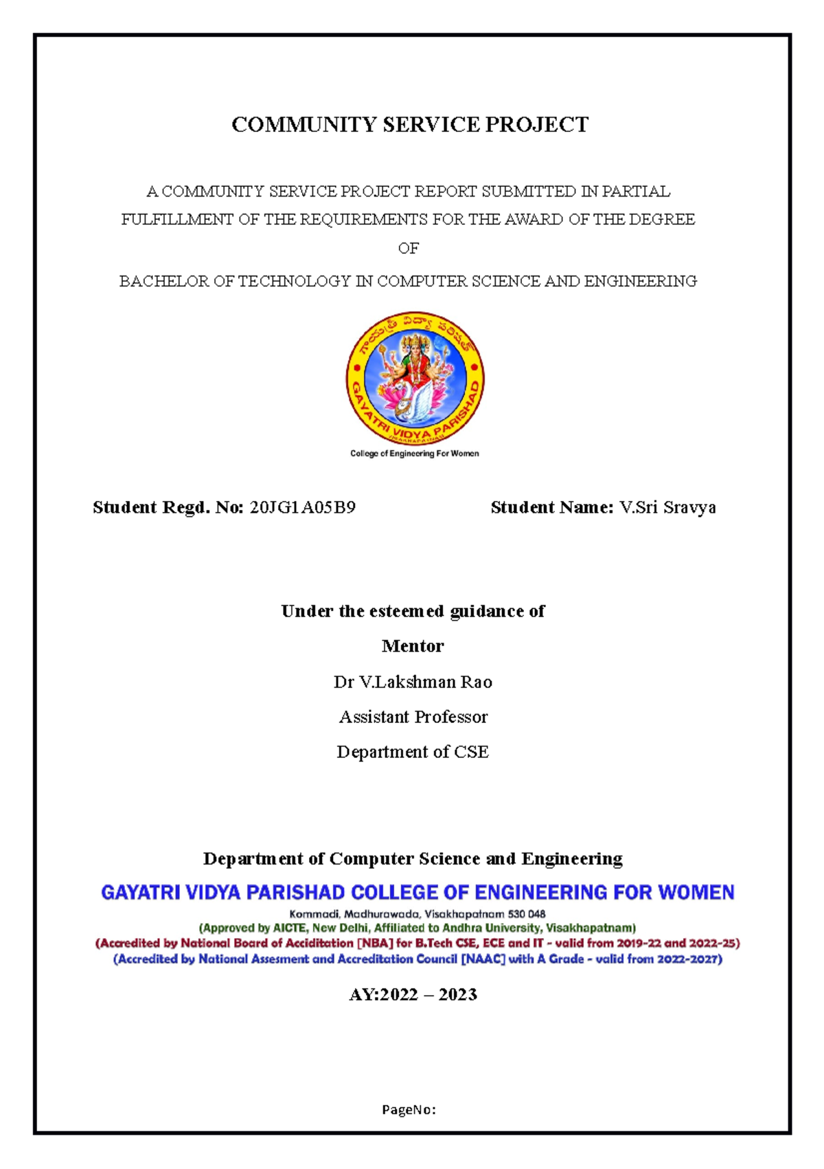 Community Service Project - COMMUNITY SERVICE PROJECT A COMMUNITY ...