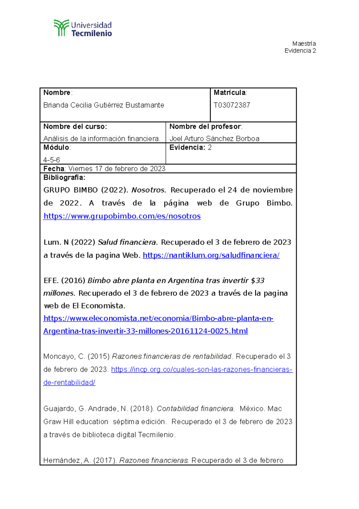 Evidencia 1 Analisis DE LA Informacion - Evidencia 2 Nombre: Brianda Cecilia Gutiérrez ...