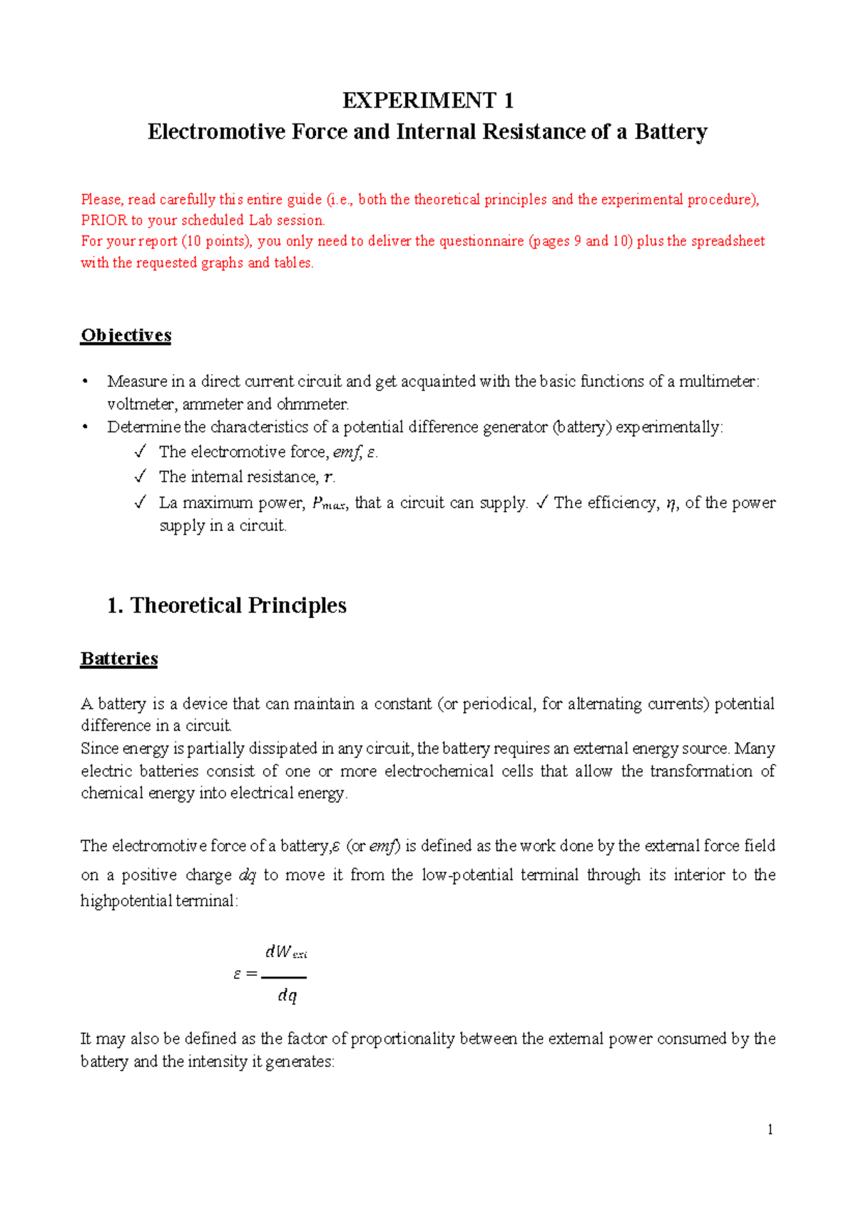 P1 batteries physics - EXPERIMENT 1 Electromotive Force and Internal ...