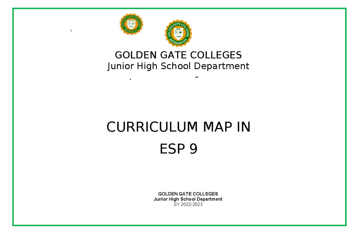 Curriculum MAP IN ESP 9 - edukasyon sa pagpapakatao - \ GOLDEN GATE ...