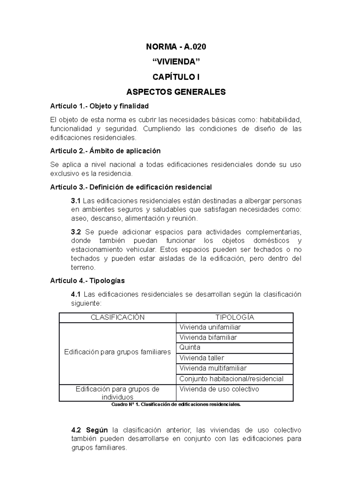 Resumen RNE A010 A020 - NORMA - A. “VIVIENDA” CAPÍTULO I ASPECTOS ...
