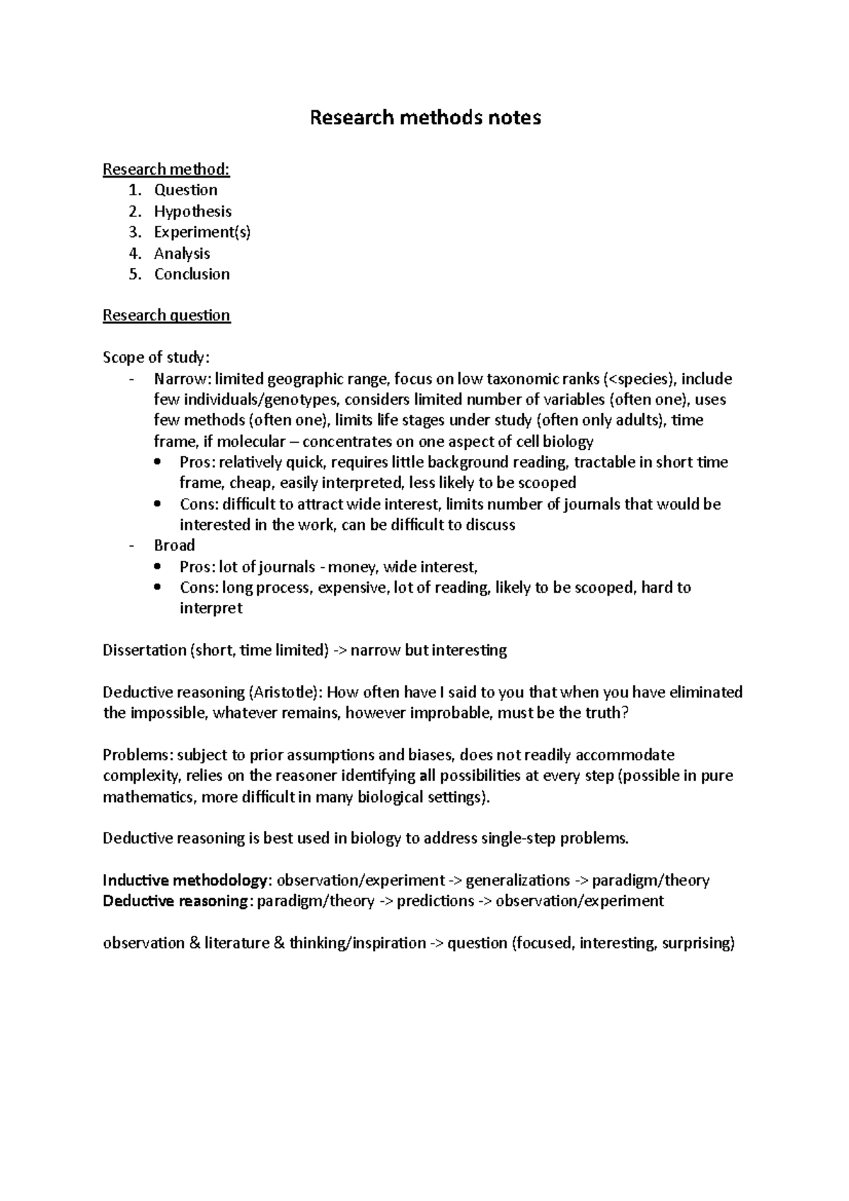 Research methods exam notes - Research methods notes Research method: 1 ...
