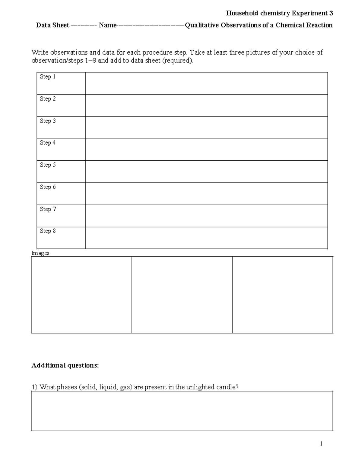 HHC Work Sheet Part 2 Exp 3 Qualitative Observation of a Chemical ...