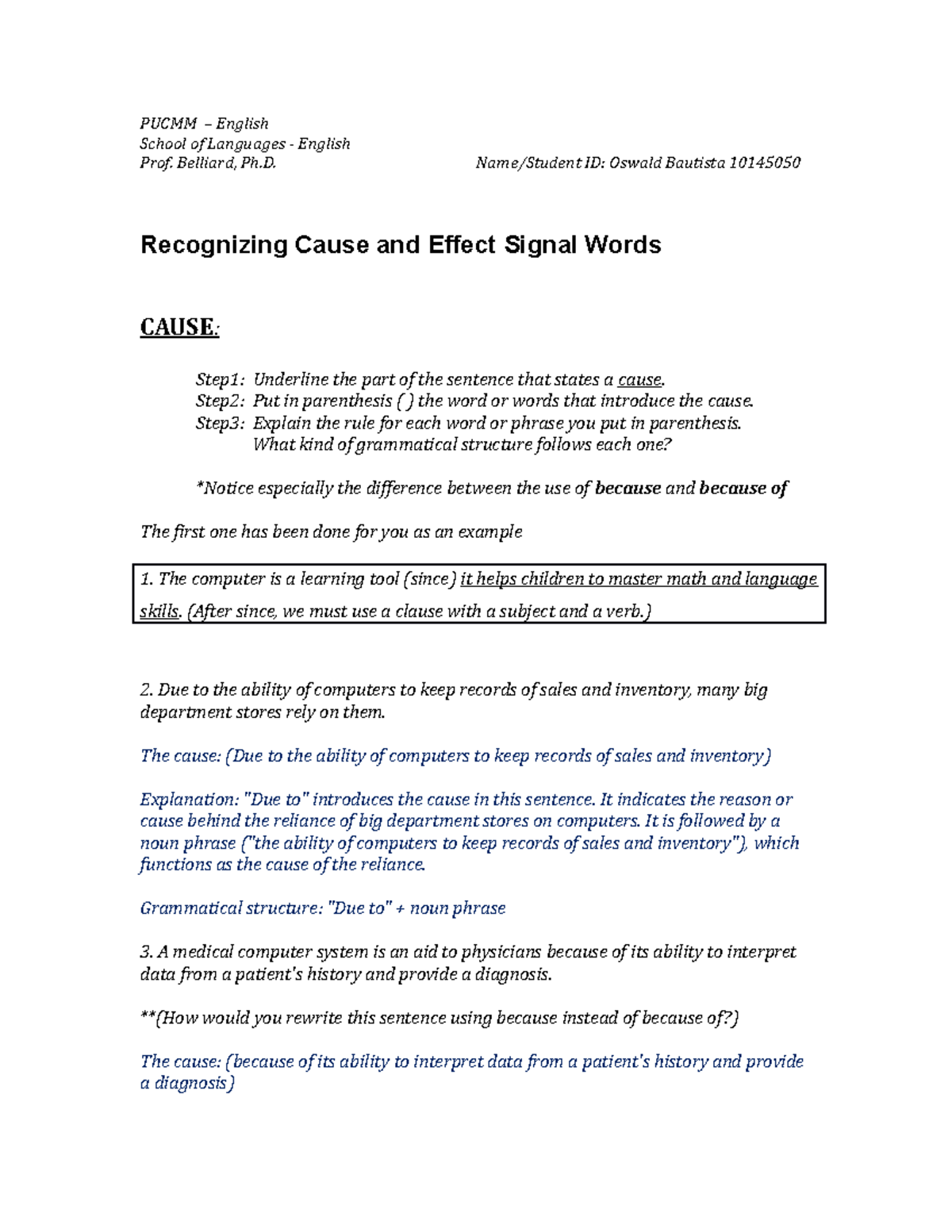 Cause- Effect - Practice - PUCMM – English School of Languages ...