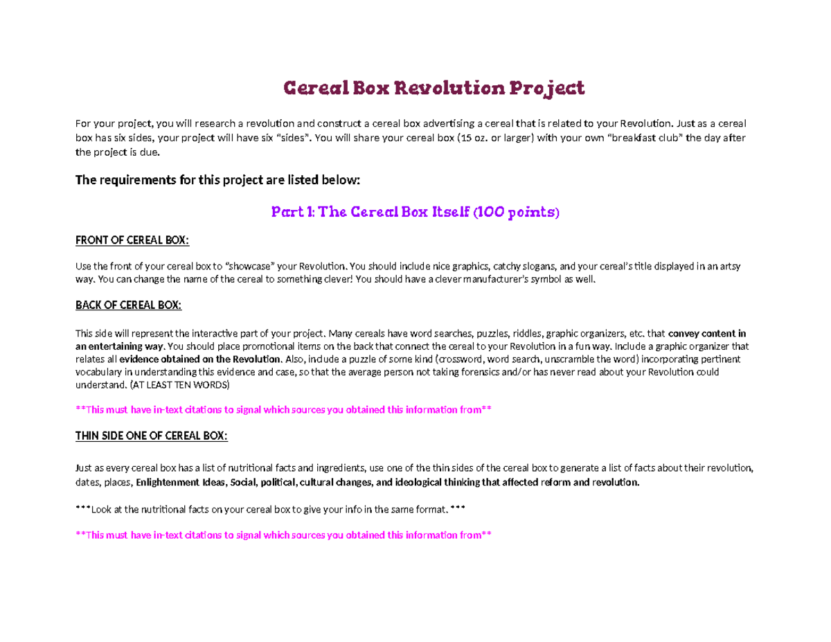 Copy+of+Cereal+Box+Revolutions+Project+Details+and+Rubric - Cereal Box ...