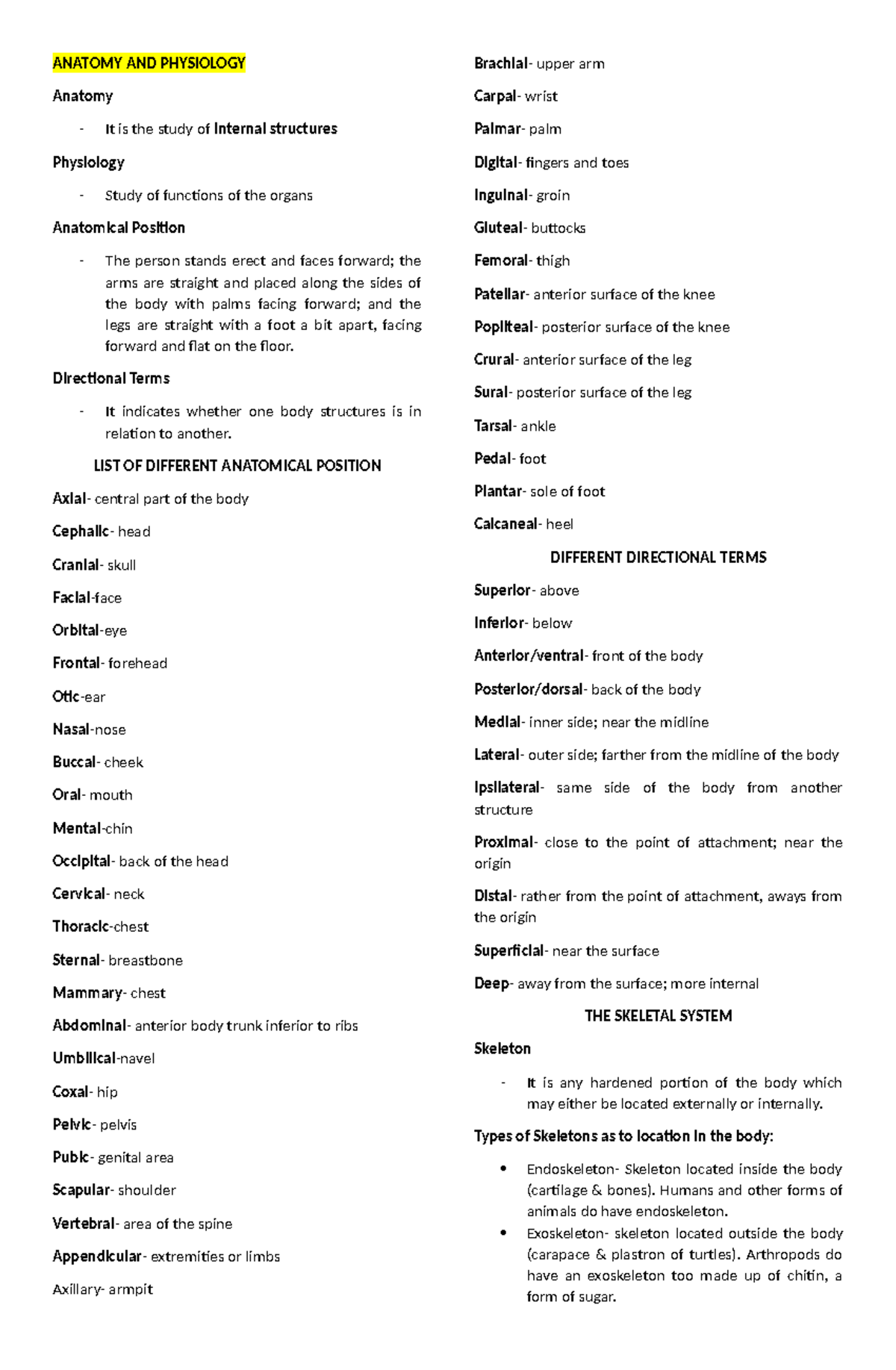 Anatomy-AND- Physiology - ANATOMY AND PHYSIOLOGY Anatomy - It is the ...
