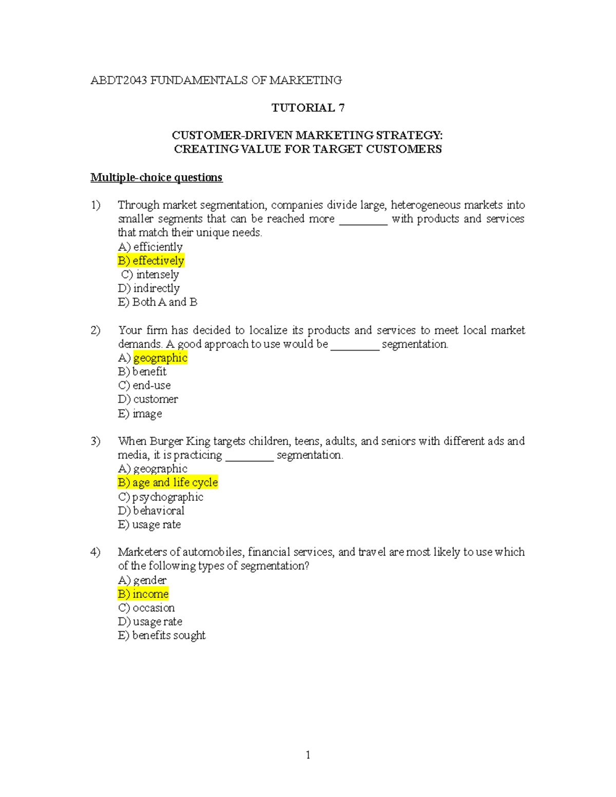 Tut 7 - Q - marketing - ABDT2043 FUNDAMENTALS OF MARKETING TUTORIAL 7 ...