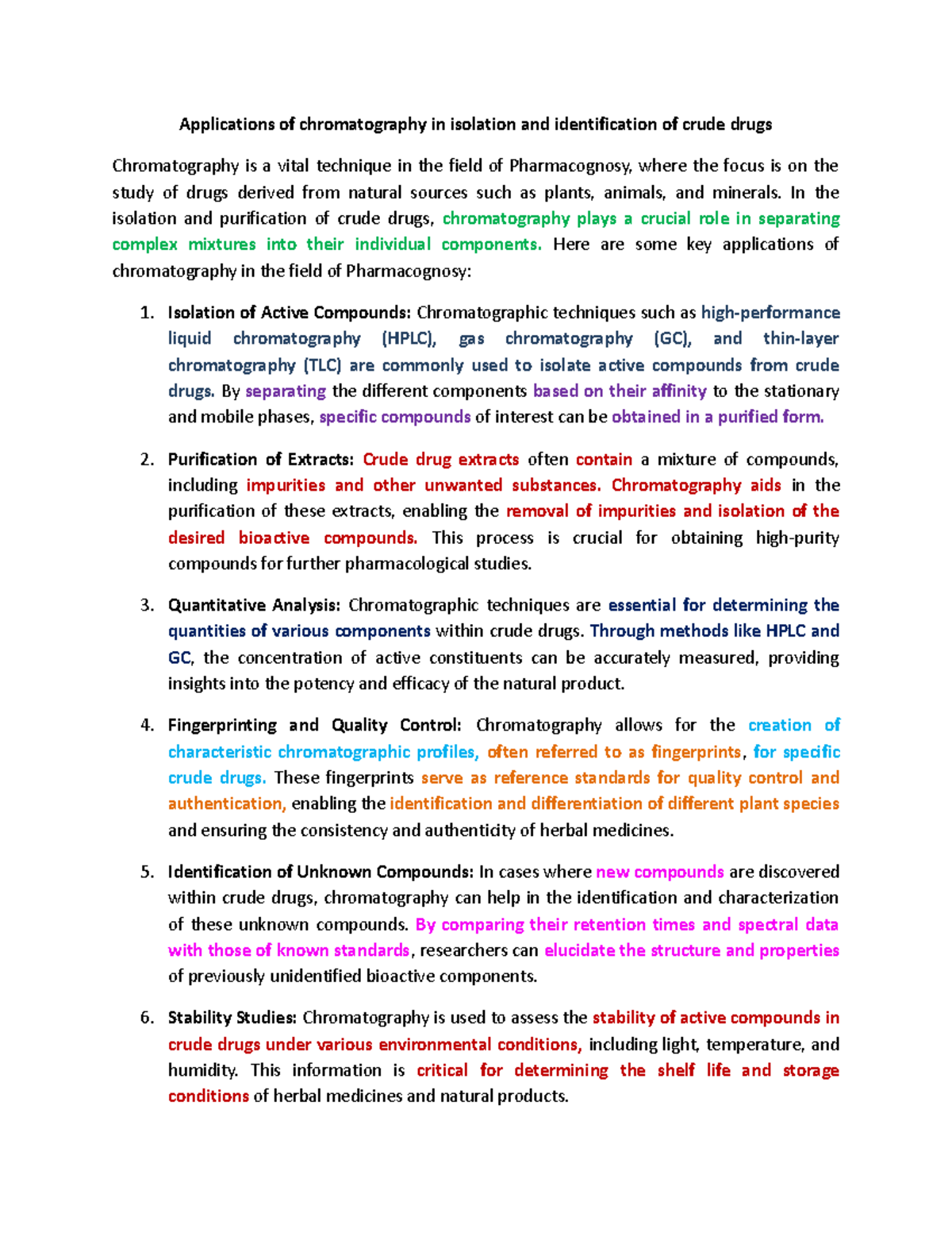 Applications of chromatography - In the isolation and purification of ...