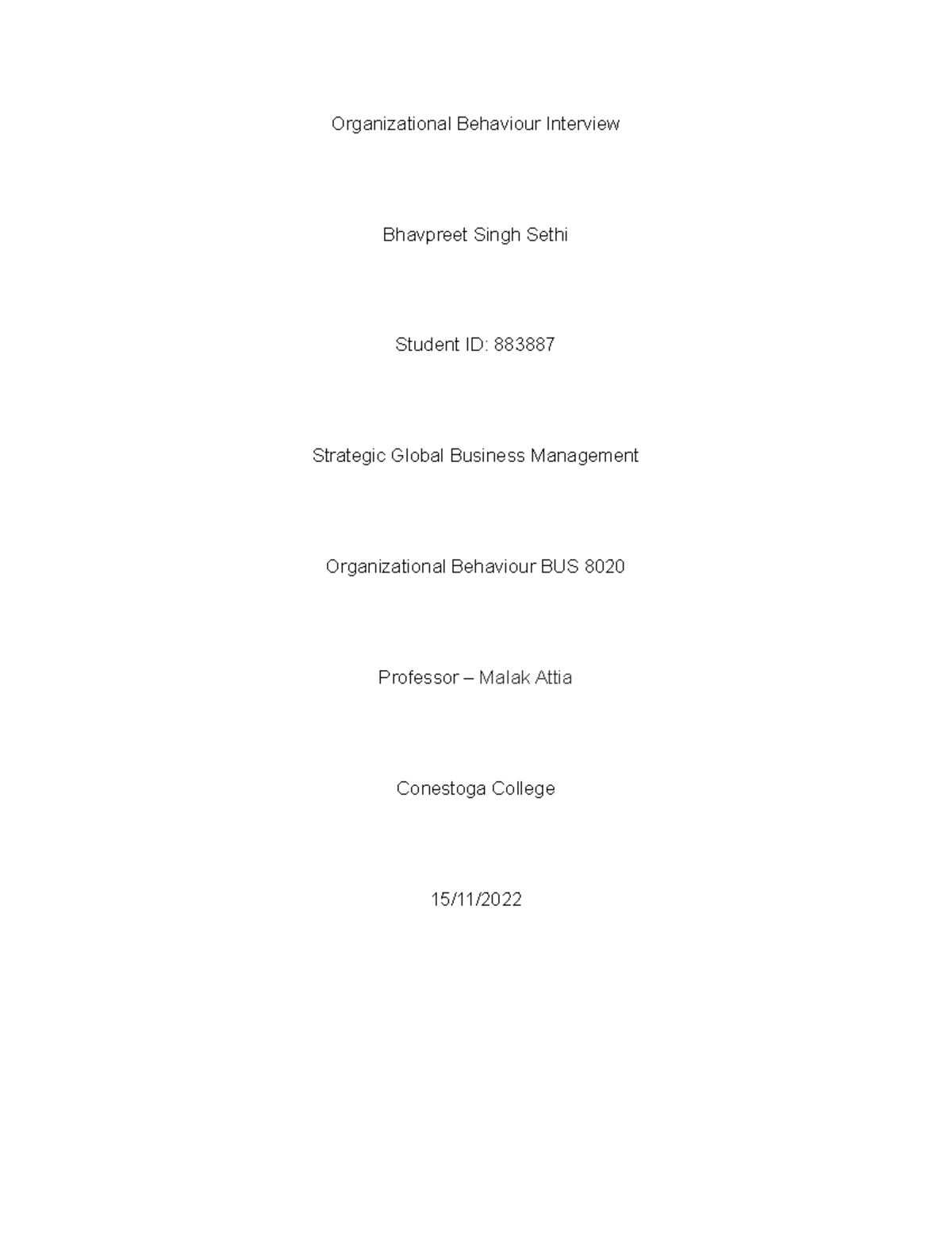 Organizational Behaviour Interview - Organizational Behaviour Interview ...