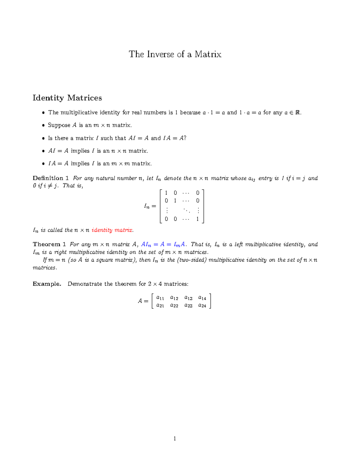 5.5 notes Matrix Inverses - The Inverse of a Matrix Identity Matrices ...