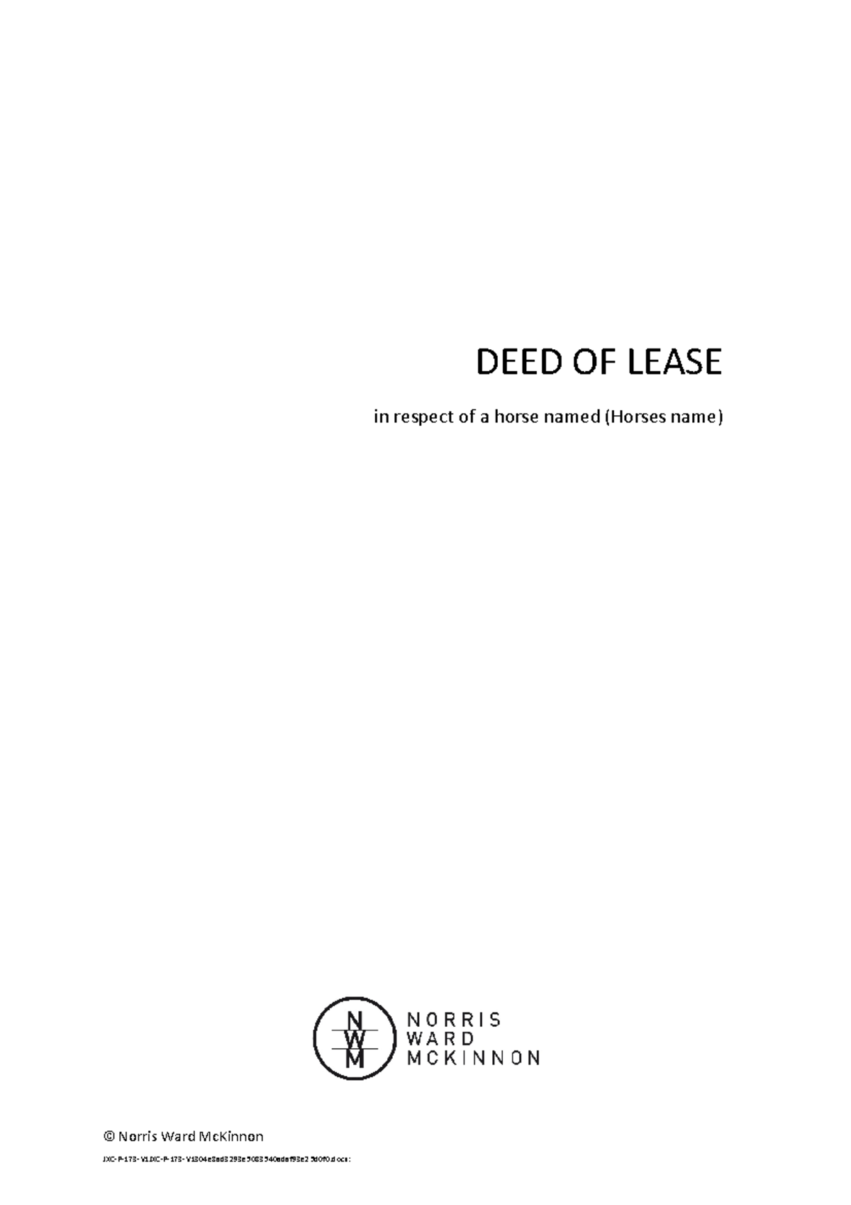 Horse Deed of Lease - sample - DEED OF LEASE in respect of a horse ...