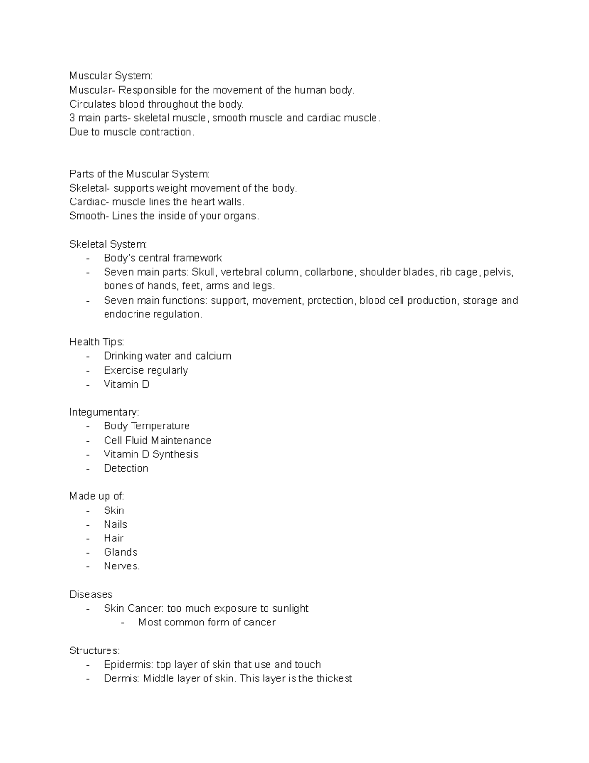 Body System Notes - Muscular System: Muscular- Responsible for the ...