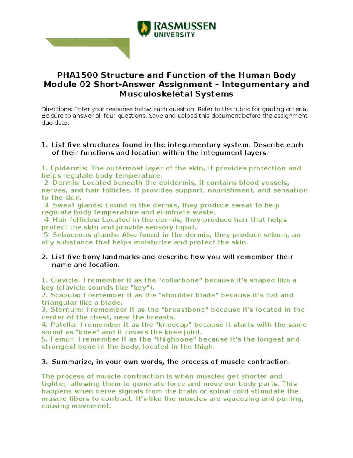 PHA1500 Short Answer Assignment Module 02 - PHA1500 Structure and ...