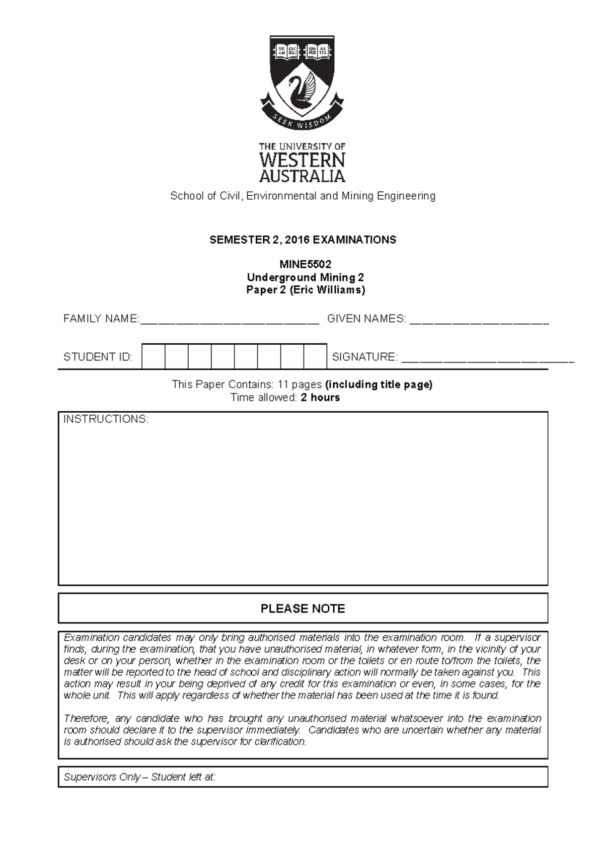 MINE5502 2016 s2 exam paper 2 (EW) - School of Civil, Environmental and ...