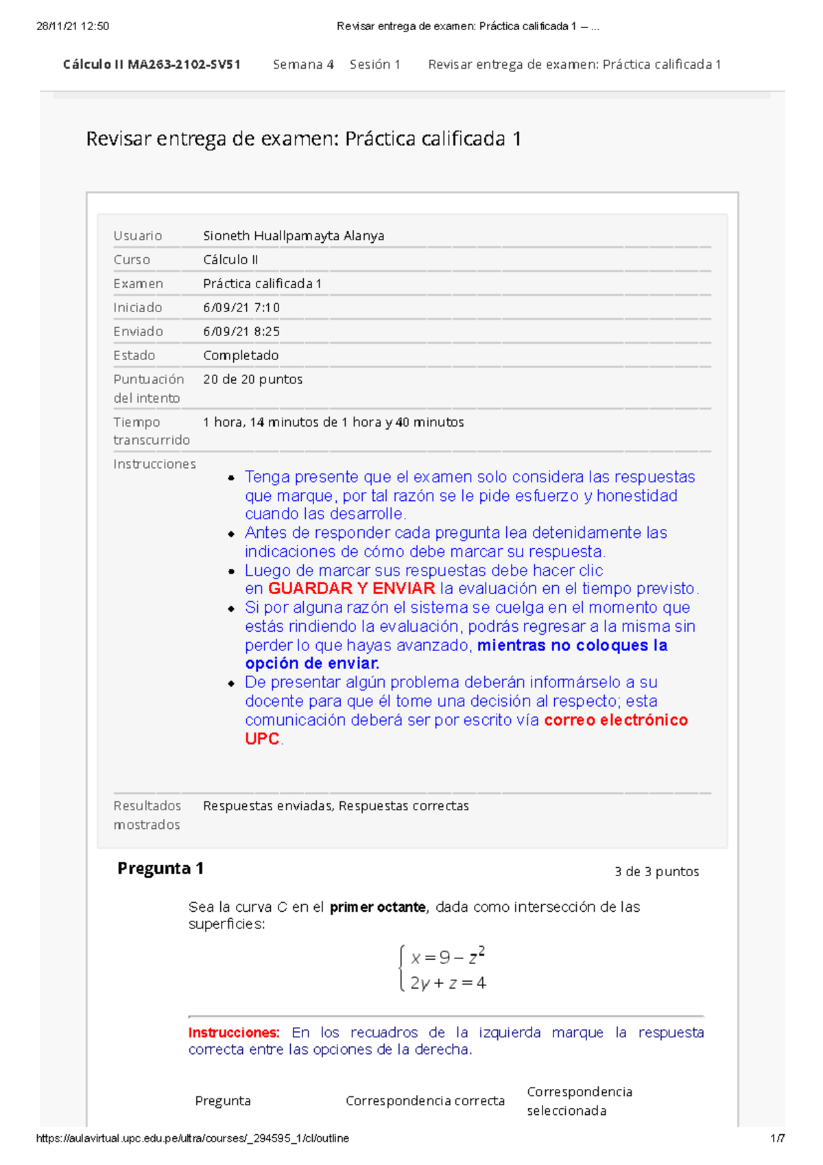 PC1 - Practica calificada 1_ nota 20 - Cálculo II MA263-2102-SV51 Semana 4 Sesión 1 Revisar ...