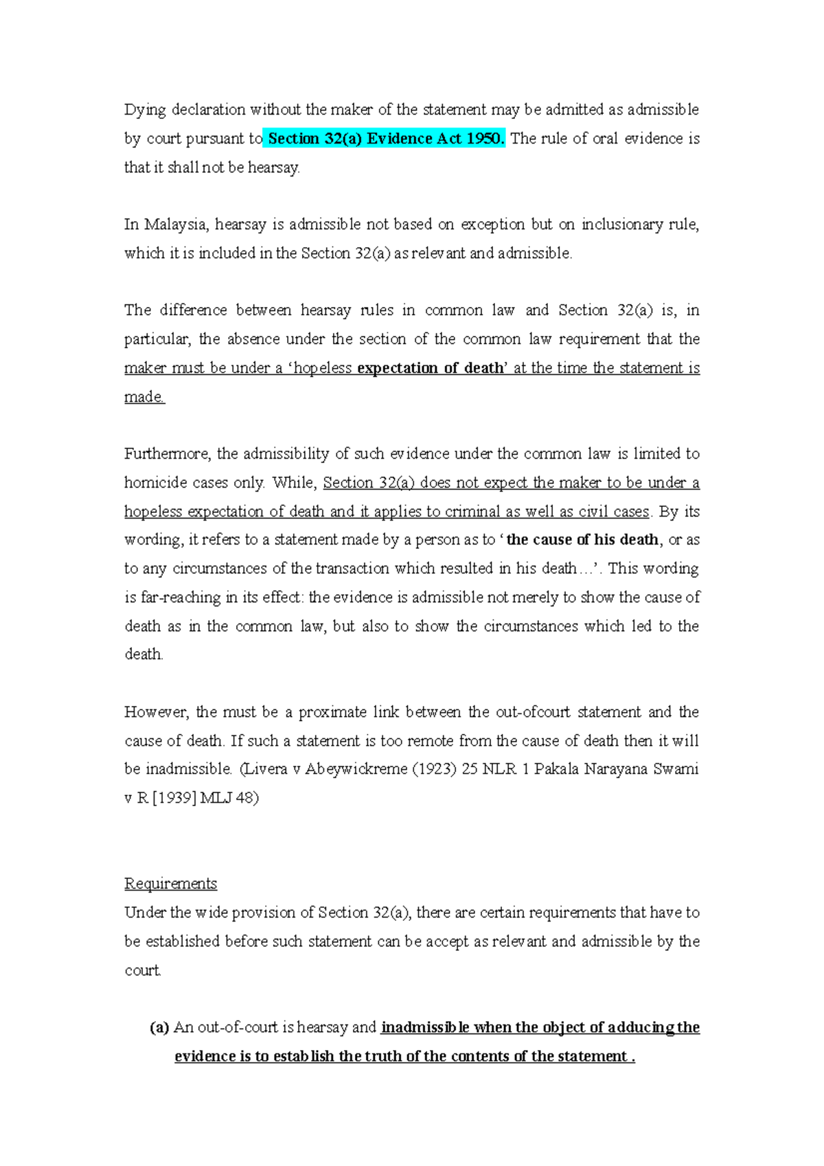 Law of Evidence Dying declaration - Dying declaration without the maker ...