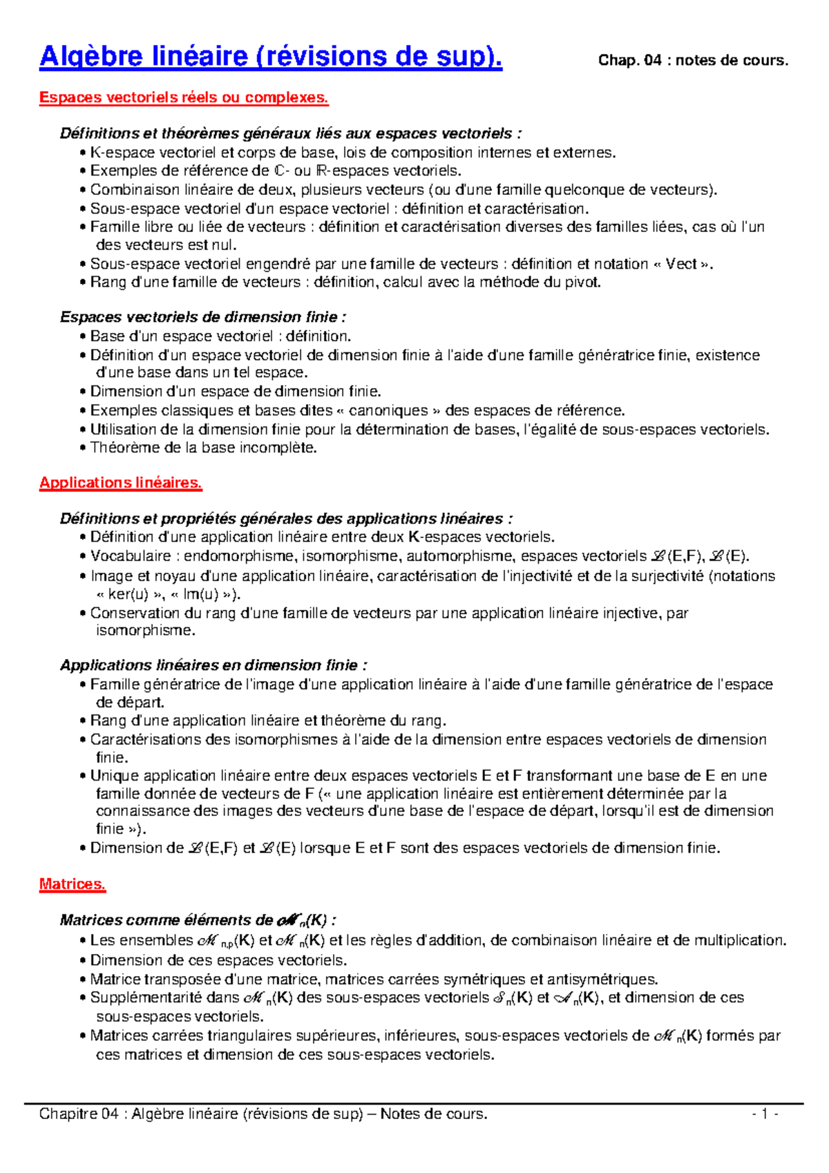 04 - algebre lineaire revisions de sup notes de cours - Algèbre ...