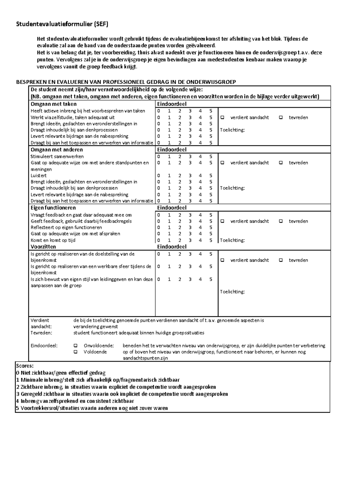 SEF-formulier - Studentevaluatieformulier - Studentevaluatieformulier ...